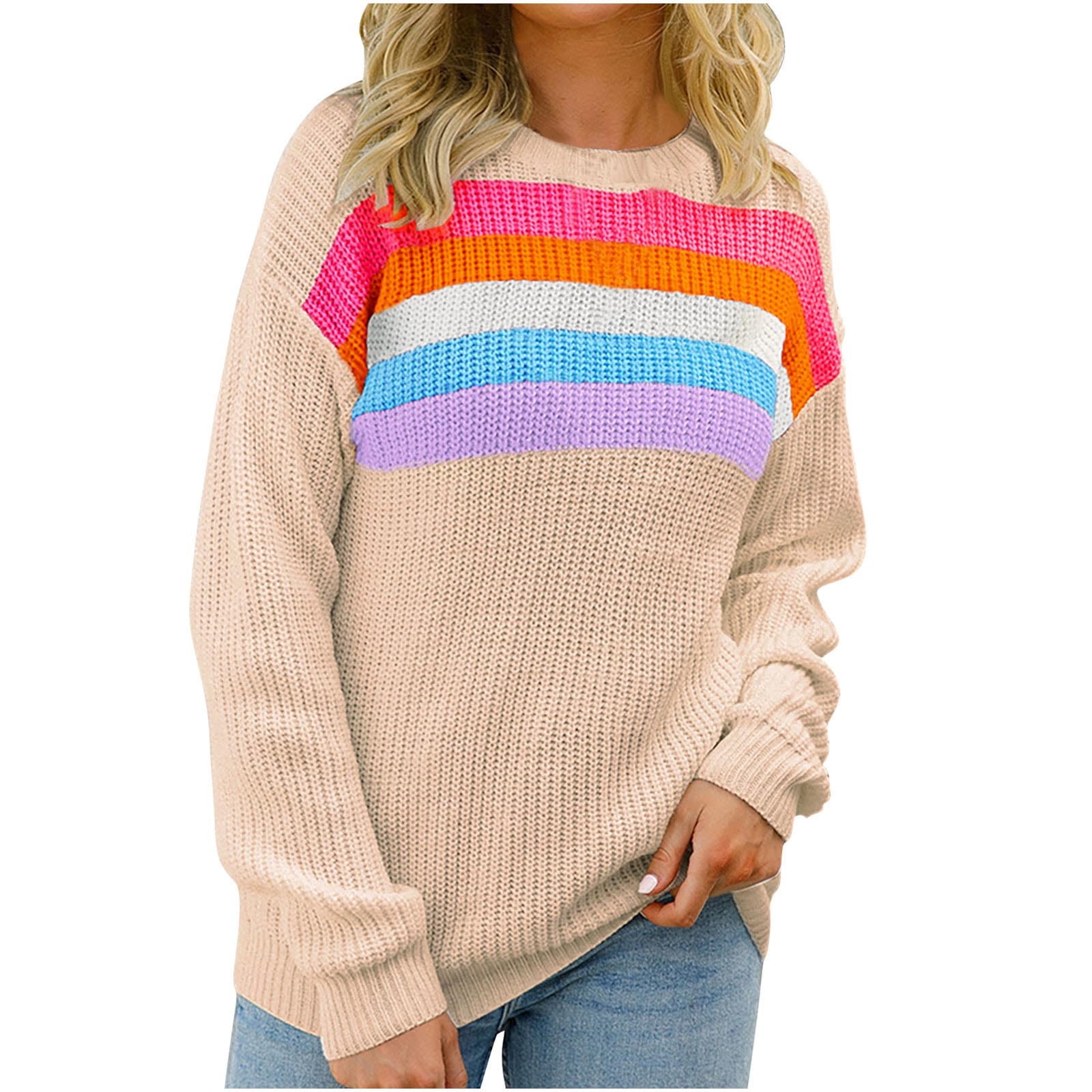 CheerKidz Women Striped Long Sleeve Round Neck Pullover Knitted Sweater ...