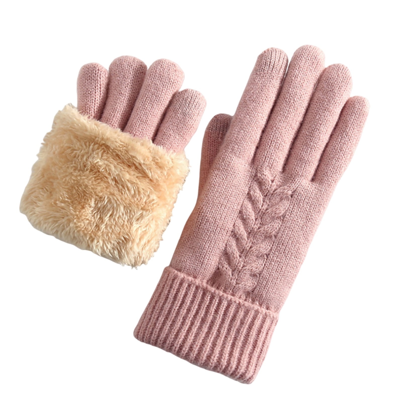 CheerKidz Women Winter Knitted Gloves Double Layer Fleece Lined Warm Wrap Mittens Cold Weather ...