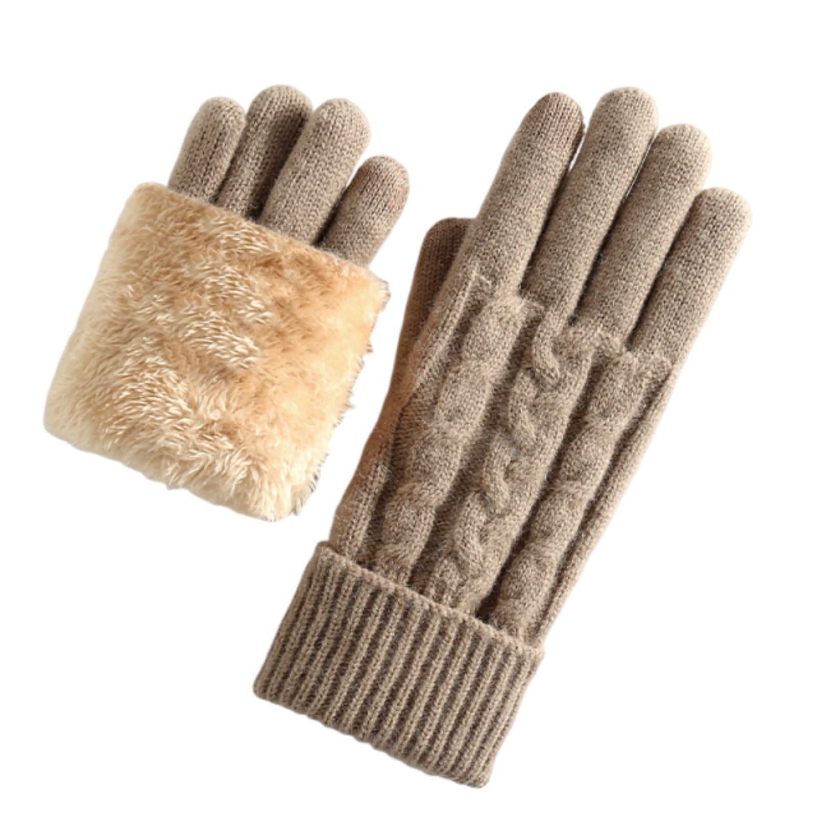 CheerKidz Women Winter Knitted Gloves Double Layer Fleece Lined Warm ...