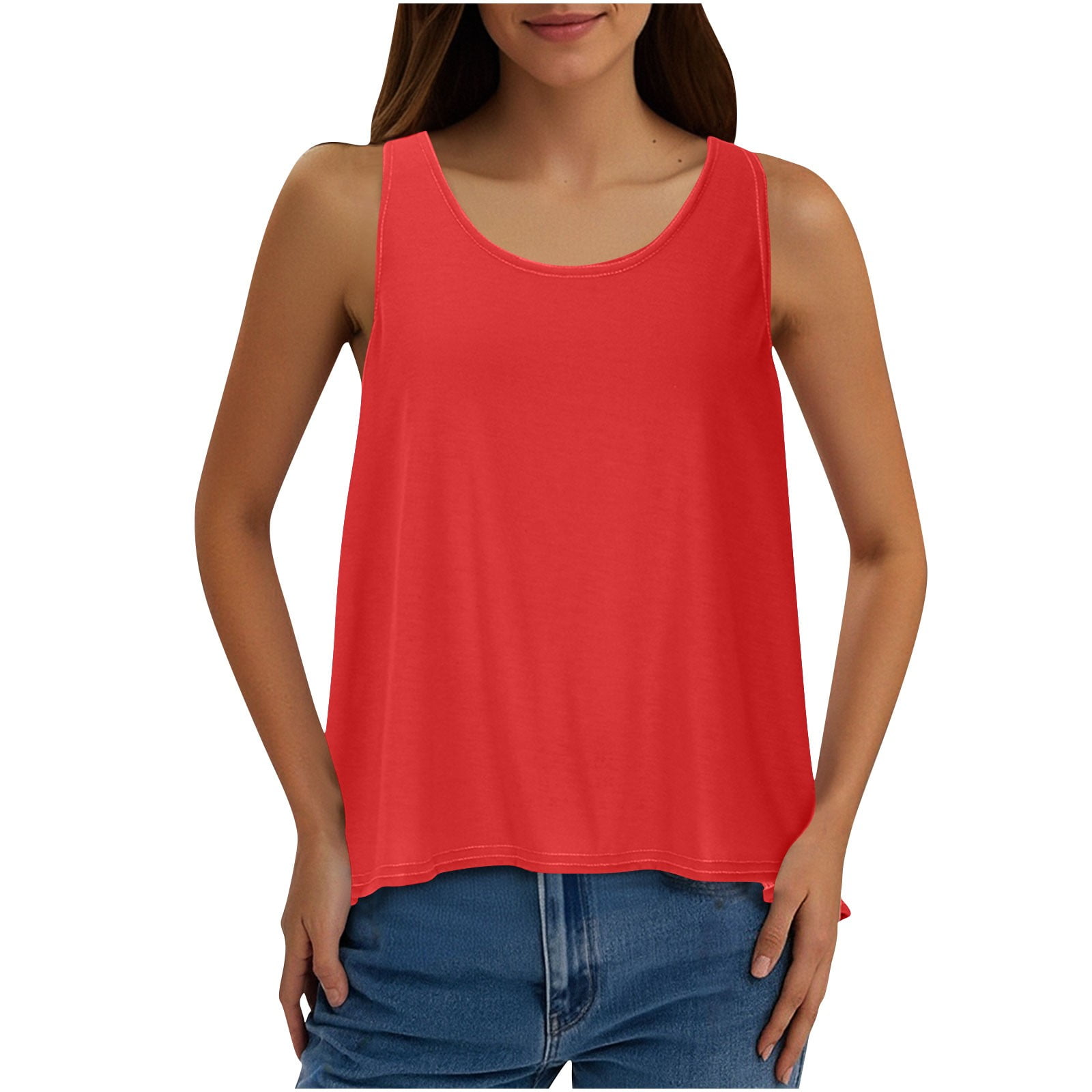 CheerKidz Women's Back Slit T-Shirt Solid Color Round Neck Casual Top ...