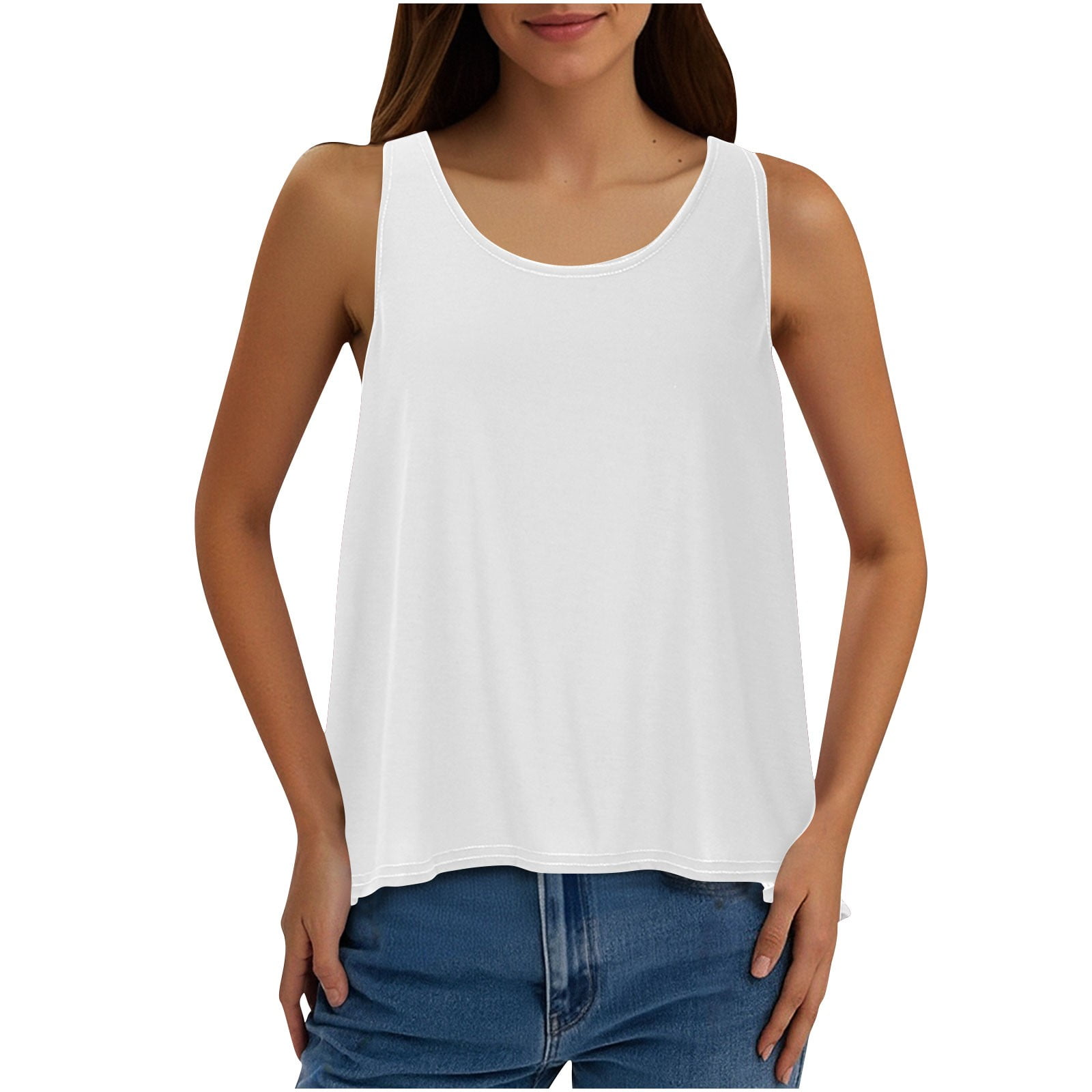 CheerKidz Women's Back Slit T-Shirt Solid Color Round Neck Casual Top ...
