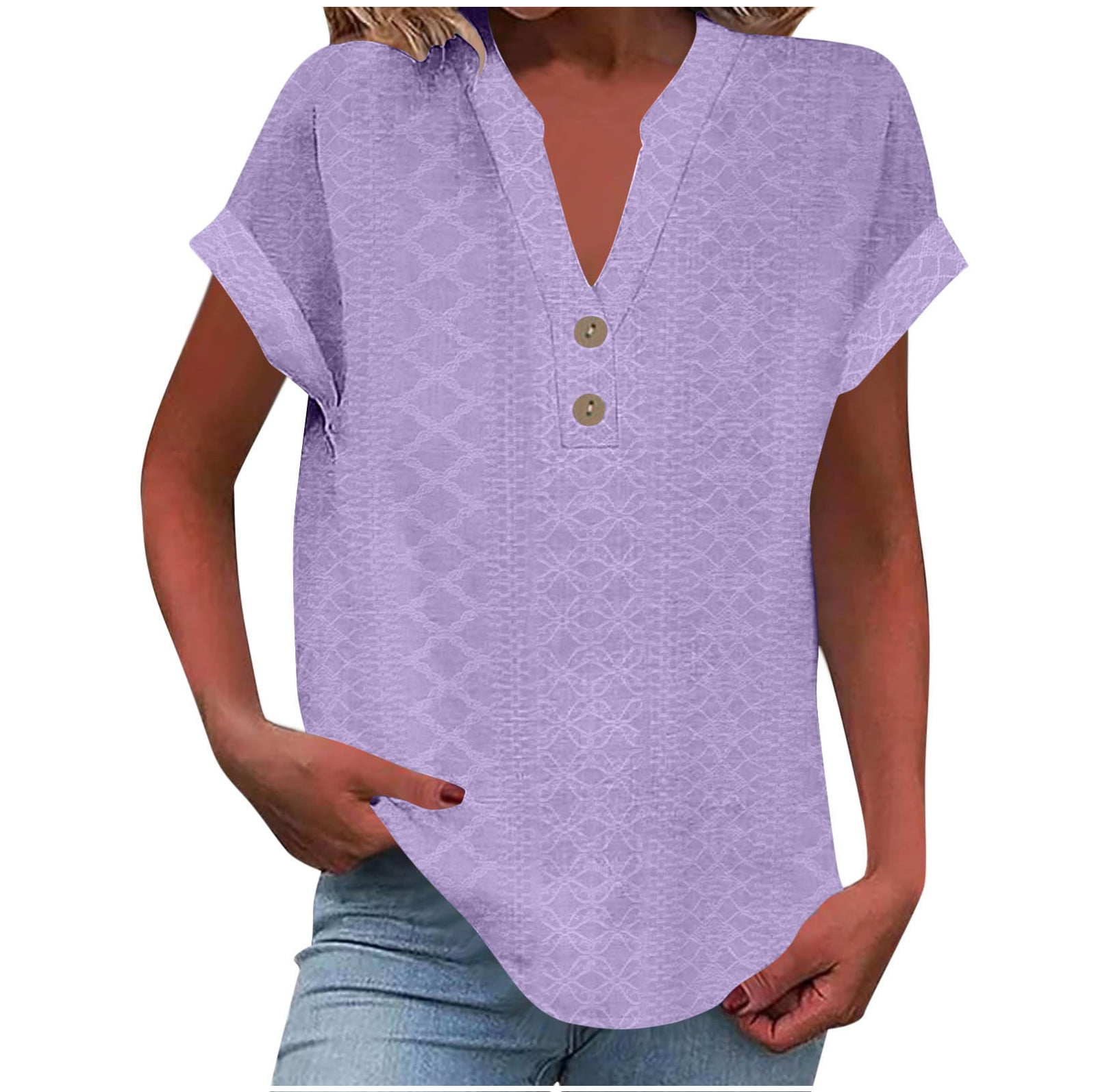 CheerKidz Women's Button Up V-Neck Short Sleeve Blouse Solid Color ...