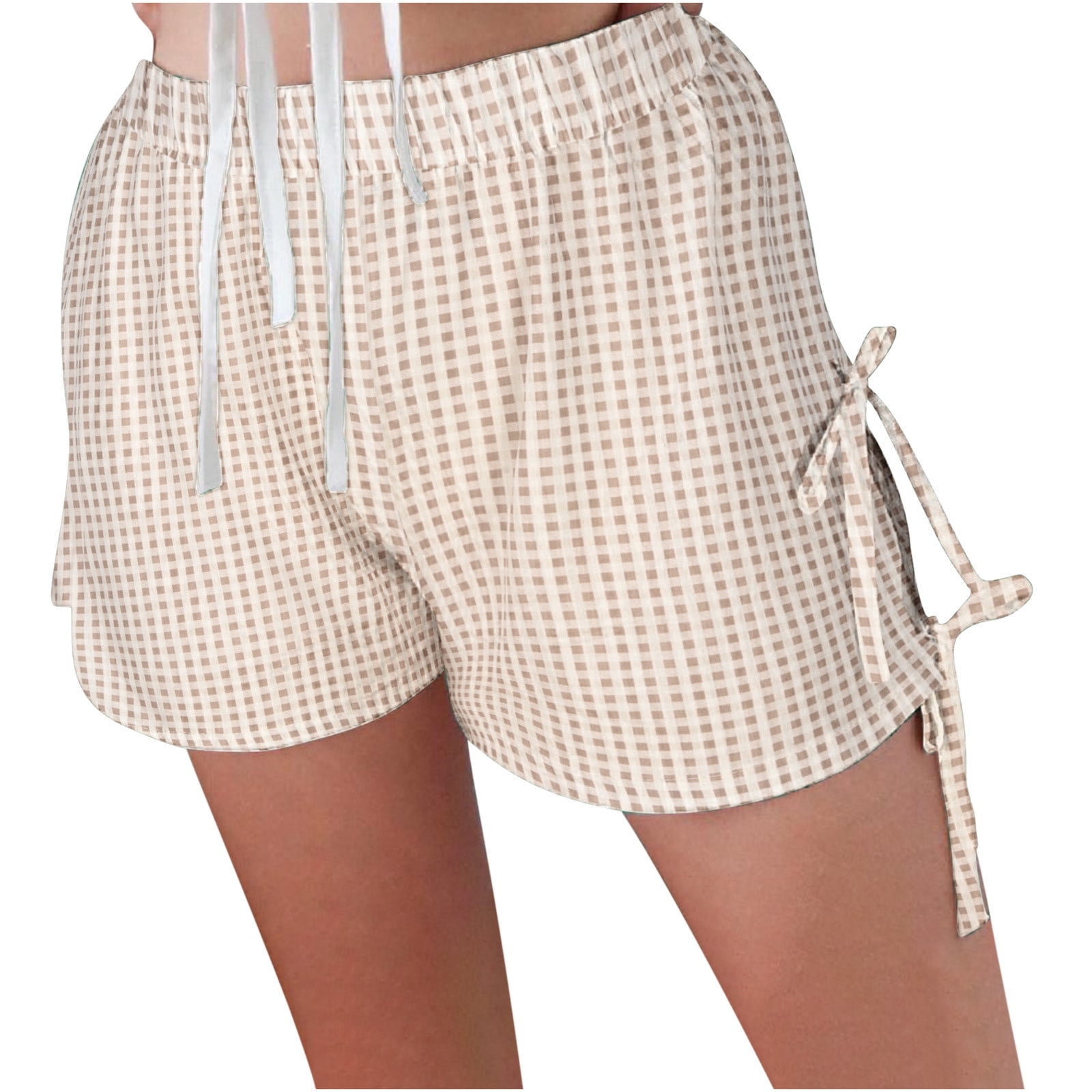 CheerKidz Women's Comfortable Summer Plaid Shorts High-Waisted Wide-Leg ...