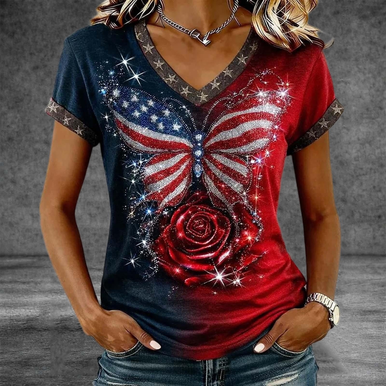 CheerKidz Women's Gradient Print V-Neck Short Sleeve T-Shirt for Casual ...