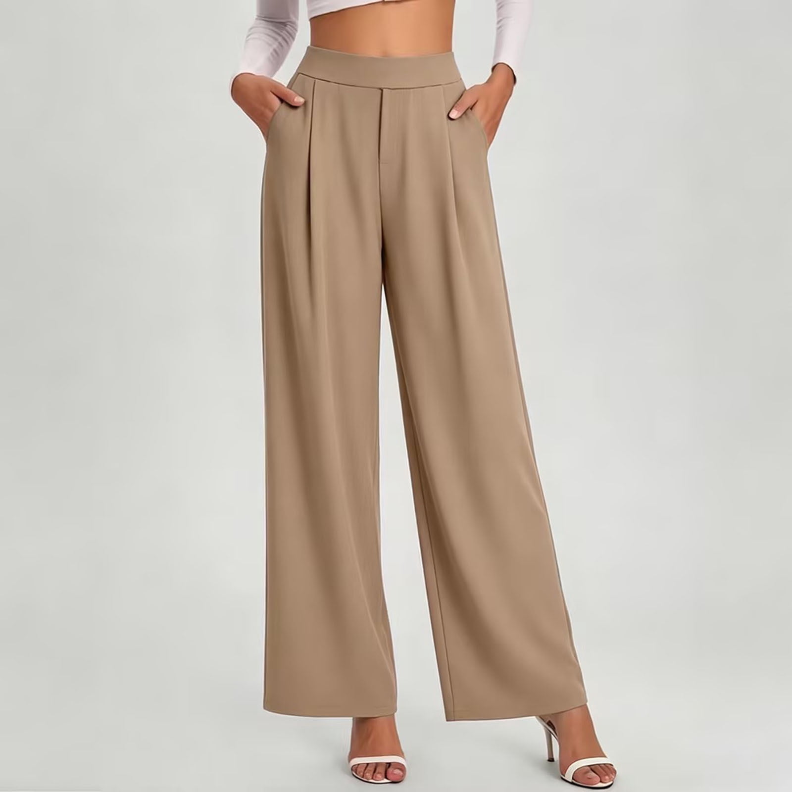 CheerKidz Women's High Waisted Lace-Up Wide Leg Pants with Pockets for ...