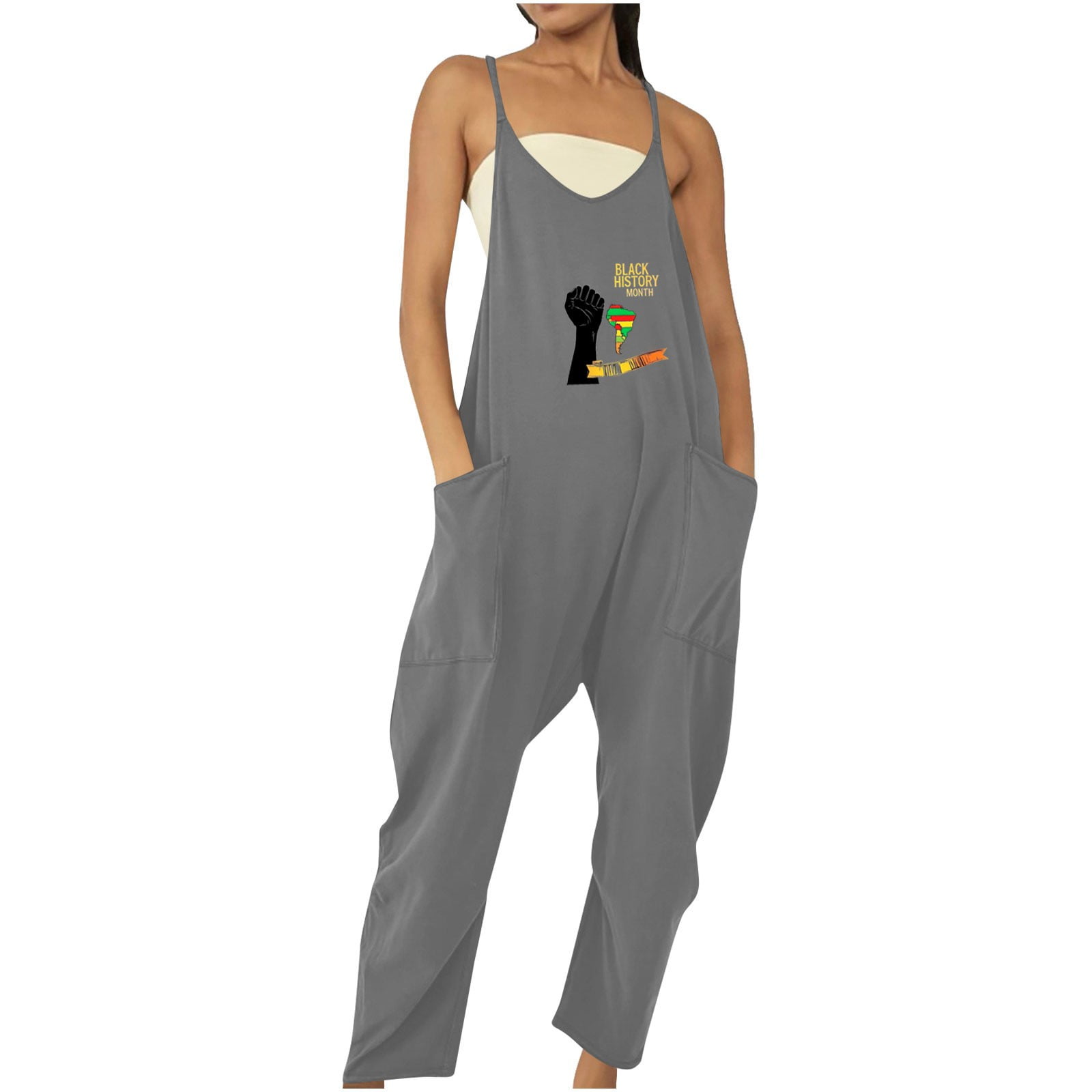 CheerKidz Women's Linen Sleeveless Overalls Romper,Loose Fit Wide Leg ...