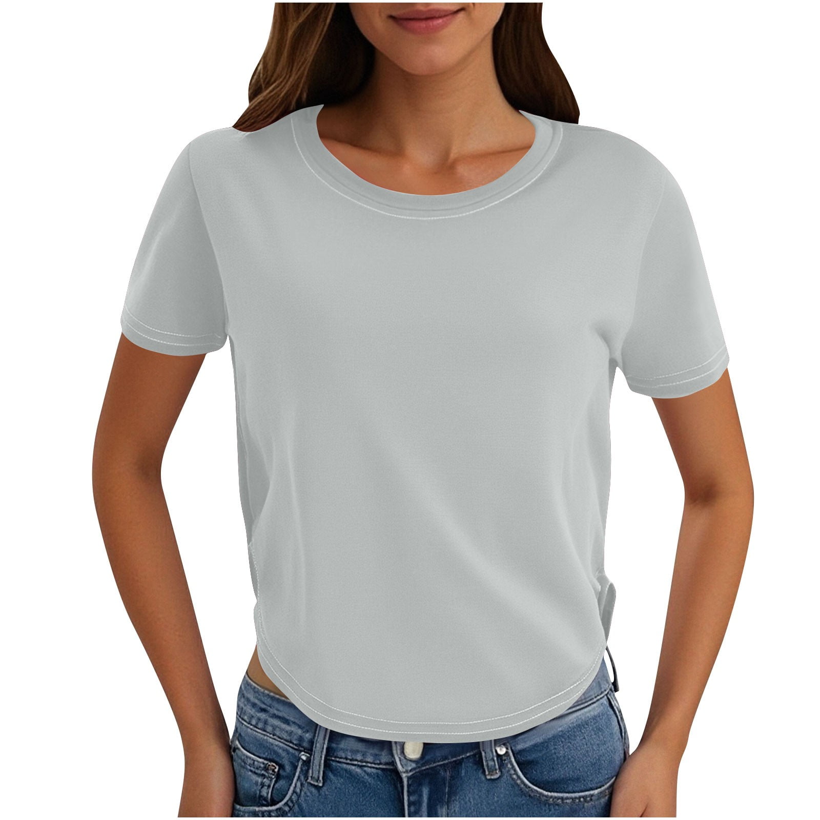 CheerKidz Women's Round Neck Irregular Hem T-Shirt New Short Sleeve ...