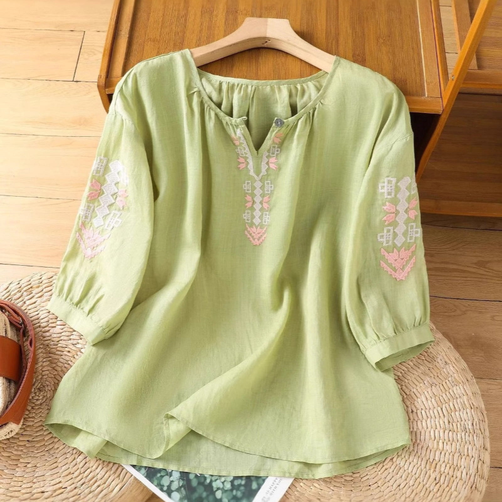 CheerKidz Women's Simple Round Neck Blouse with Subtle Neckline ...