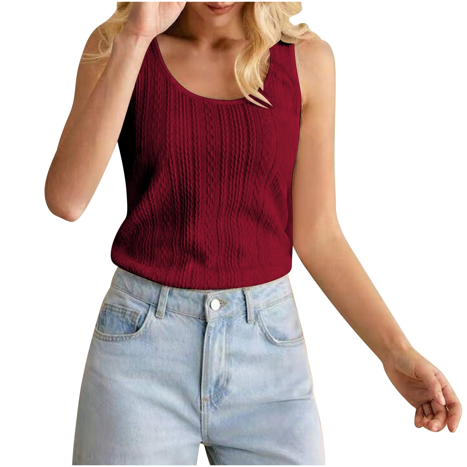 CheerKidz Women's Solid Color Crew Neck Tank Top 2025 Spring Summer ...