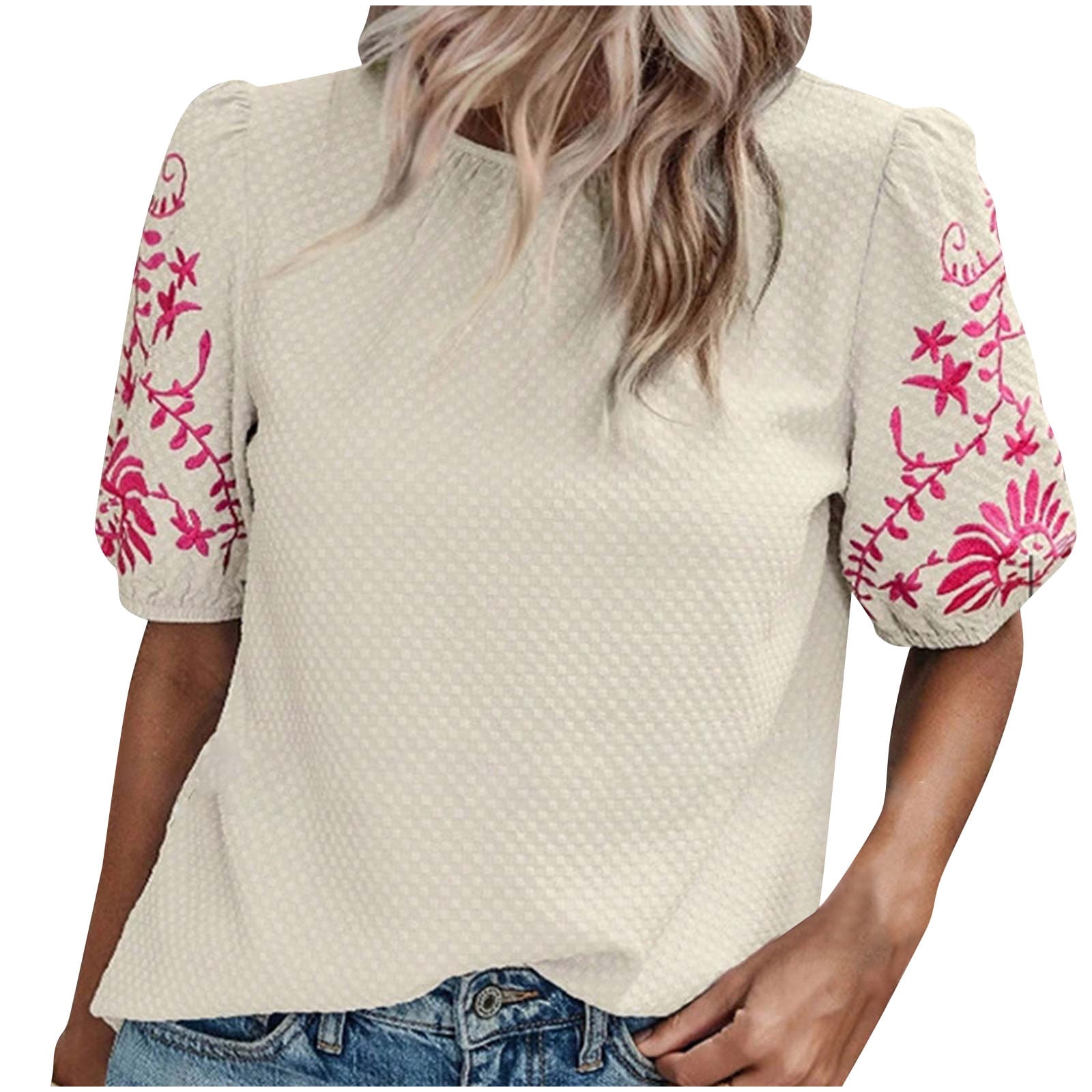 CheerKidz Women's Summer Pullover Blouse Round Neck Short Sleeve Casual ...