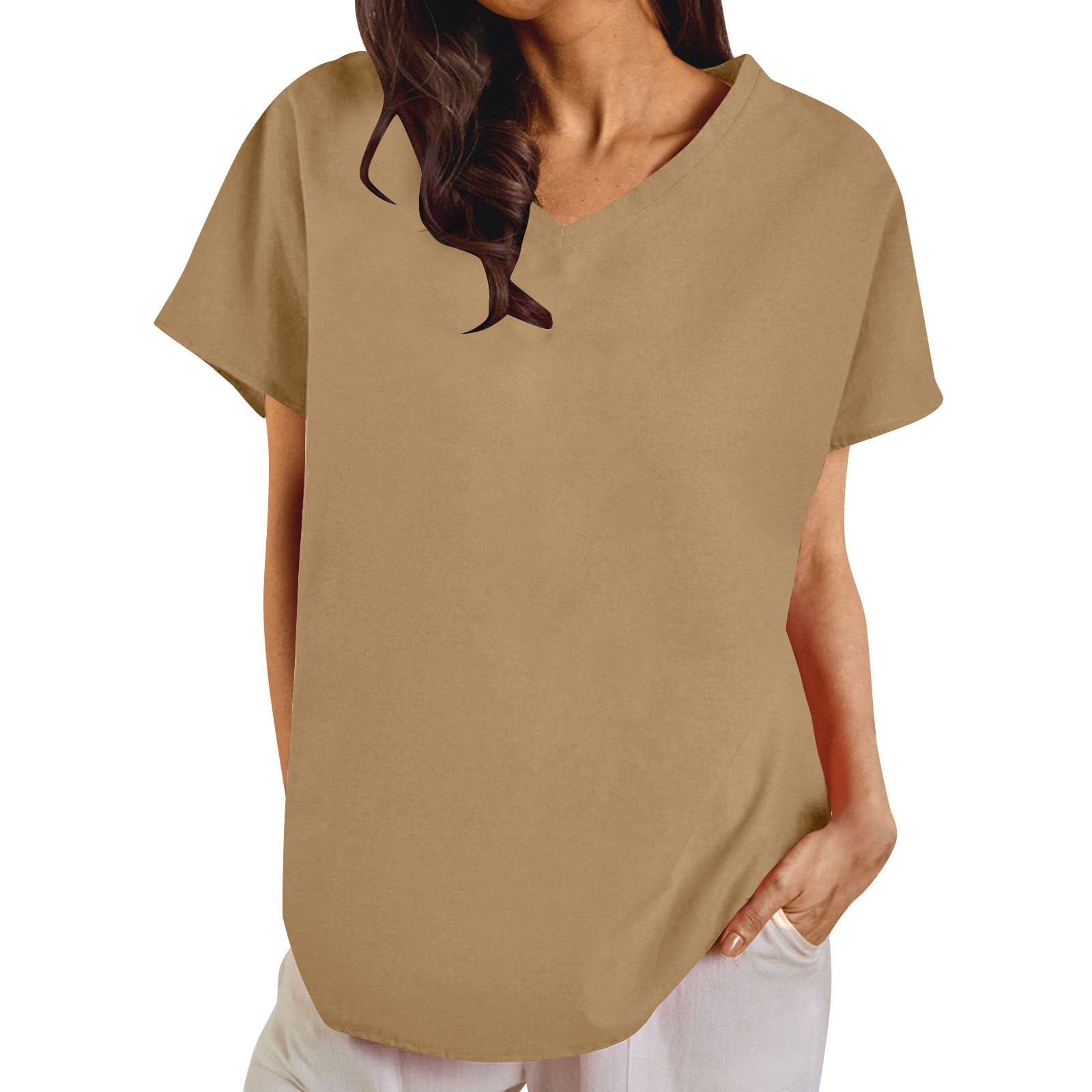 CheerKidz Women's Summer V-Neck Leisure 3/4 Sleeve Solid Blouse Casual ...