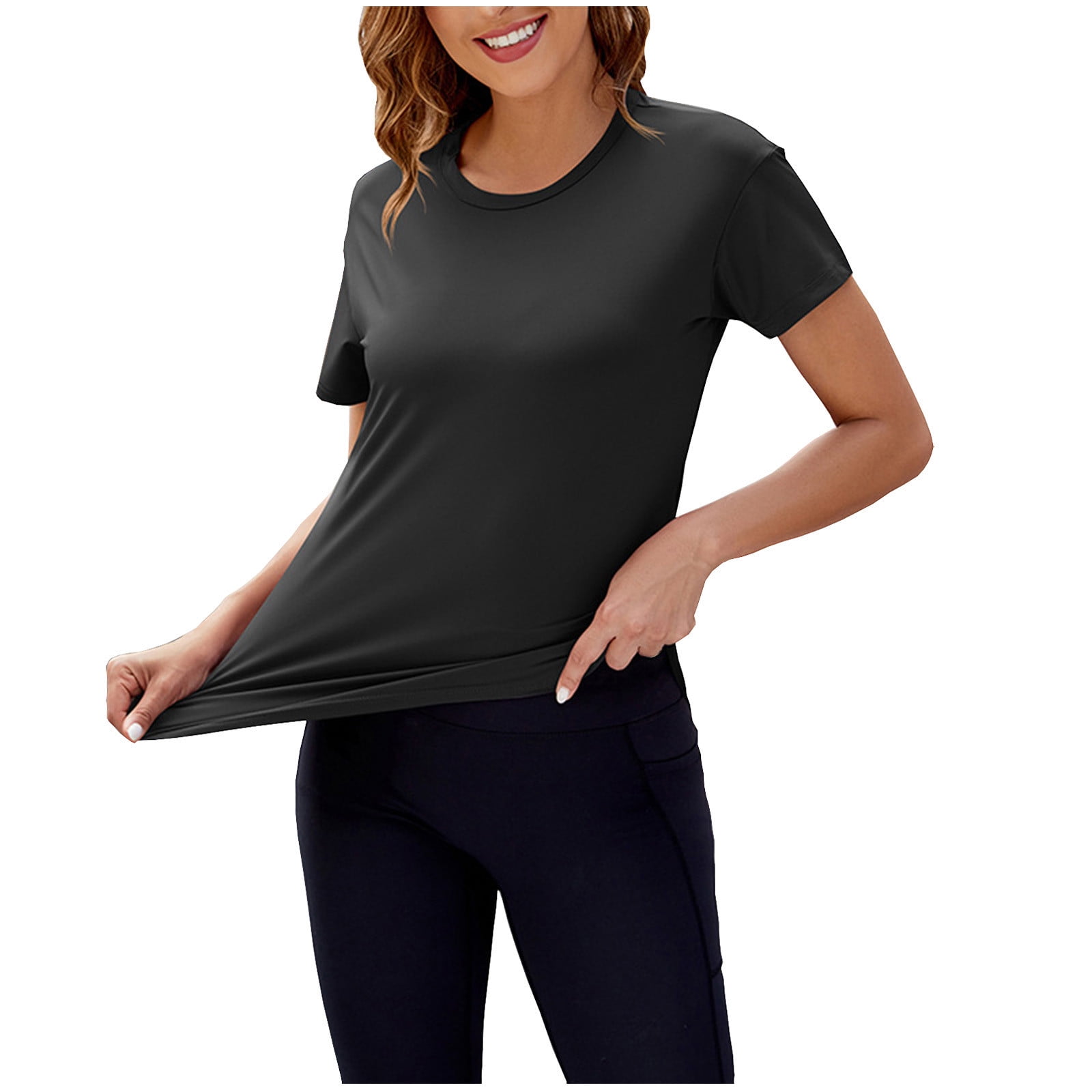 CheerKidz Women's Yoga Exercise T-Shirt Spring Summer Round Neck Short ...