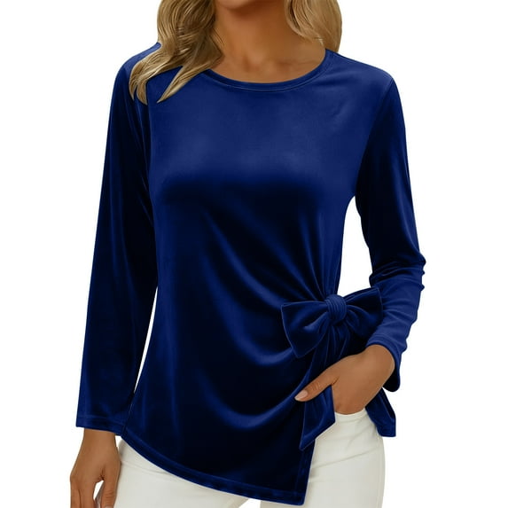 CheerKidz Womens Long Sleeve Round Neck Casual Top Solid Color Blouse ...