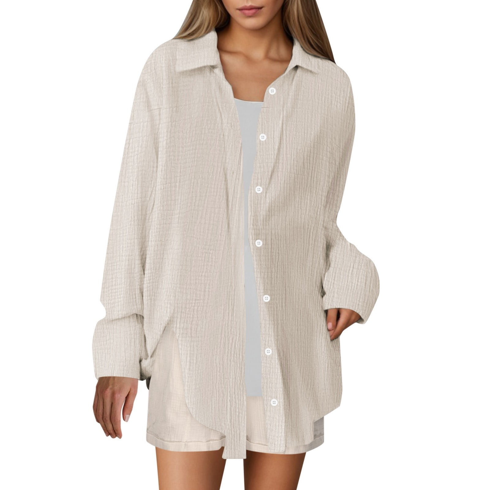 CheerKidz Womens Summer Long Sleeve Solid Button Down Blouse with Pocket Shirt Casual ...