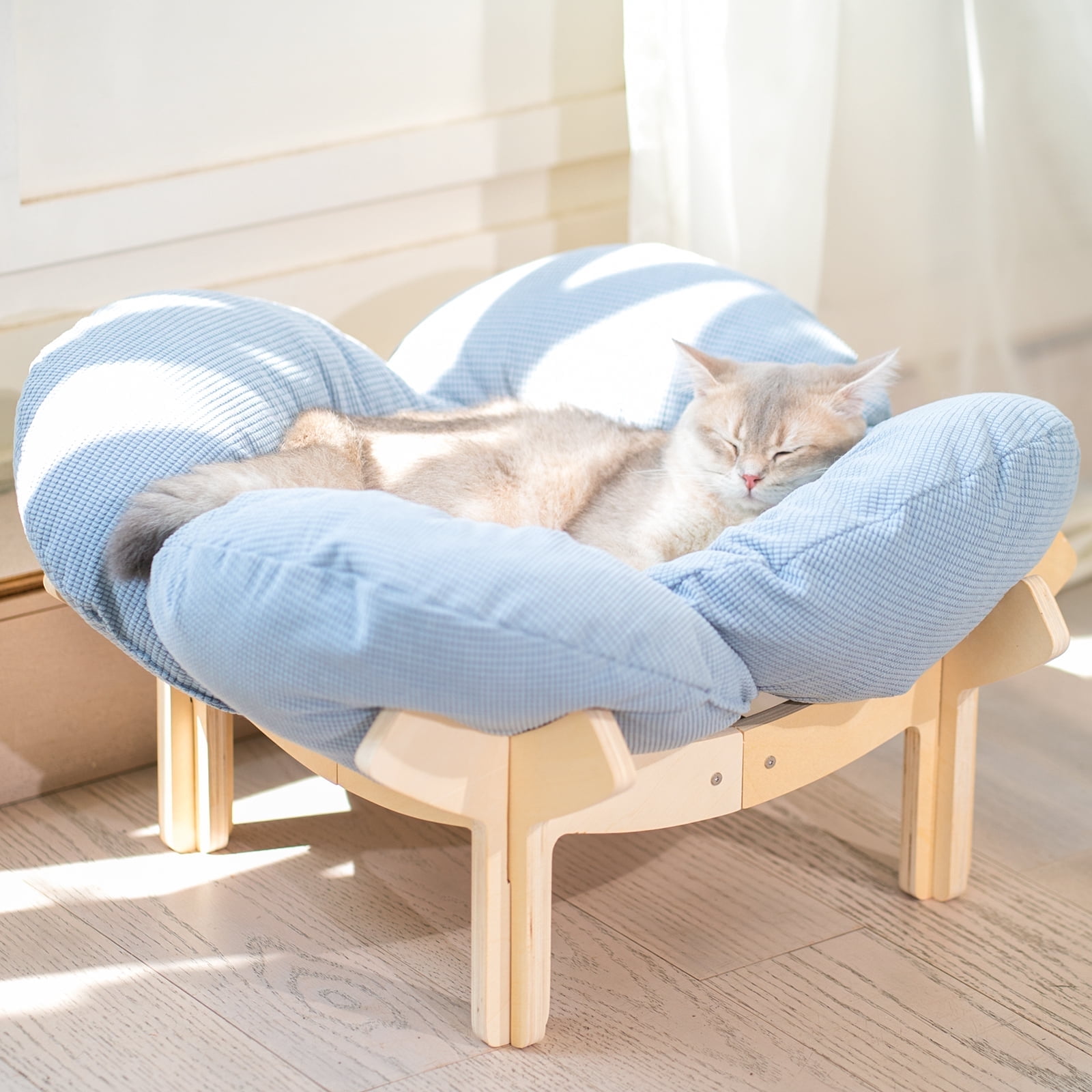 CheerPals Elevated Cat Bed Wooden with Cushion Fluffy Pet Couch Sofa ...