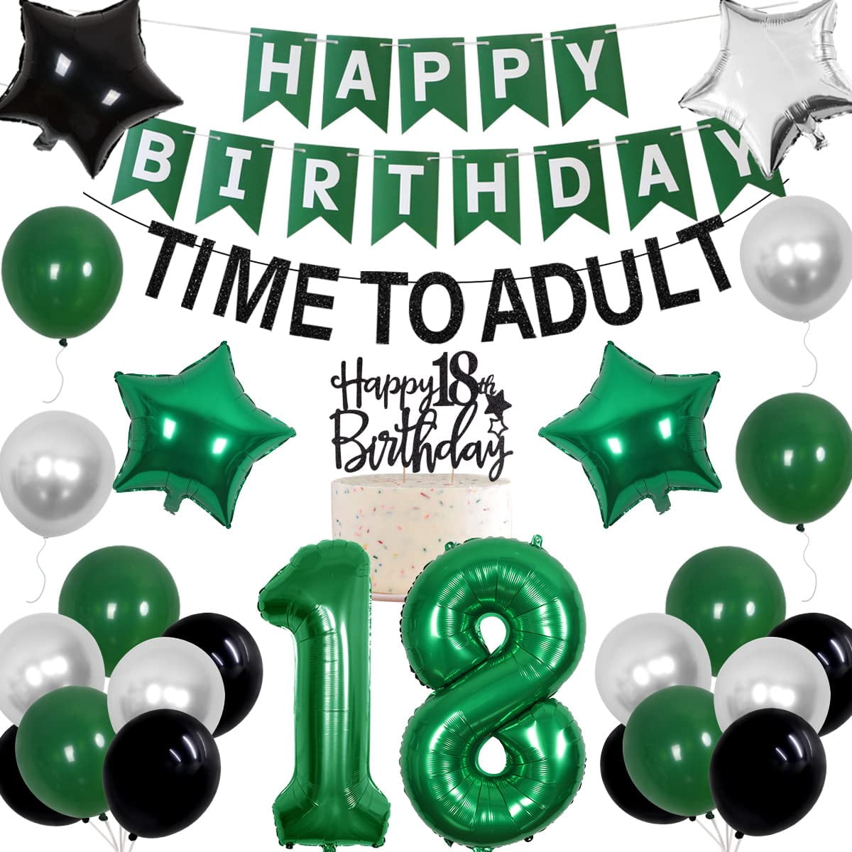 Cheereveal 18th Birthday Decorations for Boys KKS1 Green,Time To Adult ...