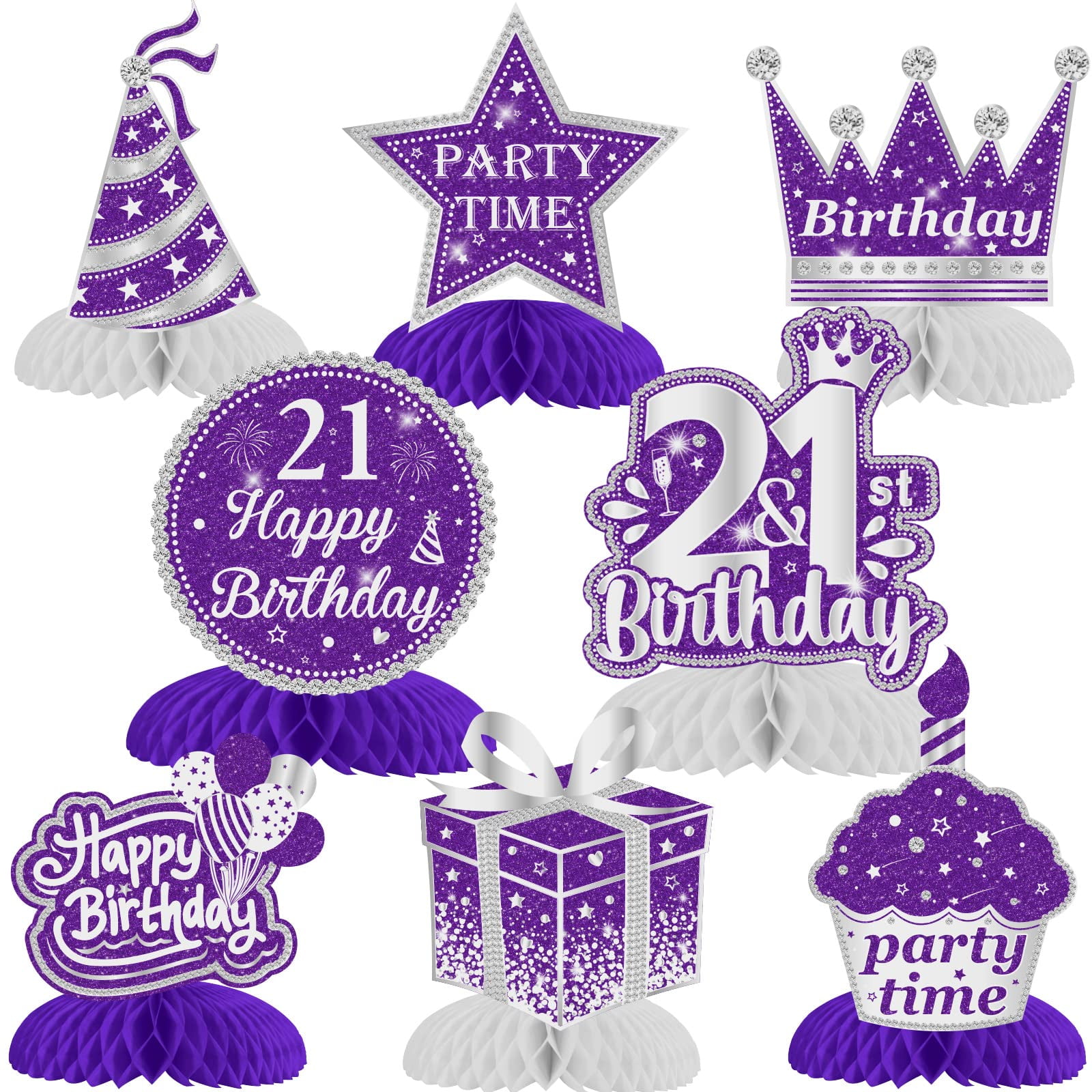 Cheereveal 21st Birthday Decorations KEF16 Purple and Silver, 8PCS ...