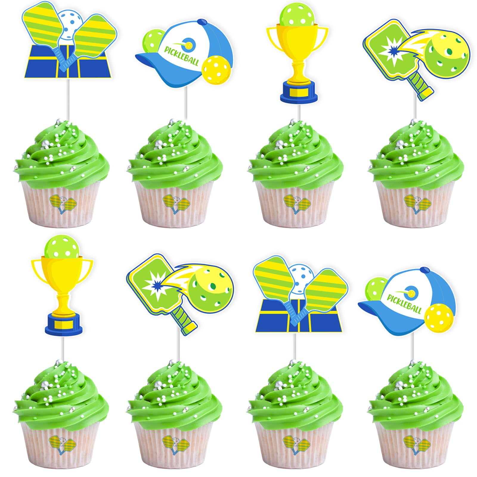 Cheereveal 24 Pieces Pickleball Cupcake Toppers, RST1 Pickleball ...