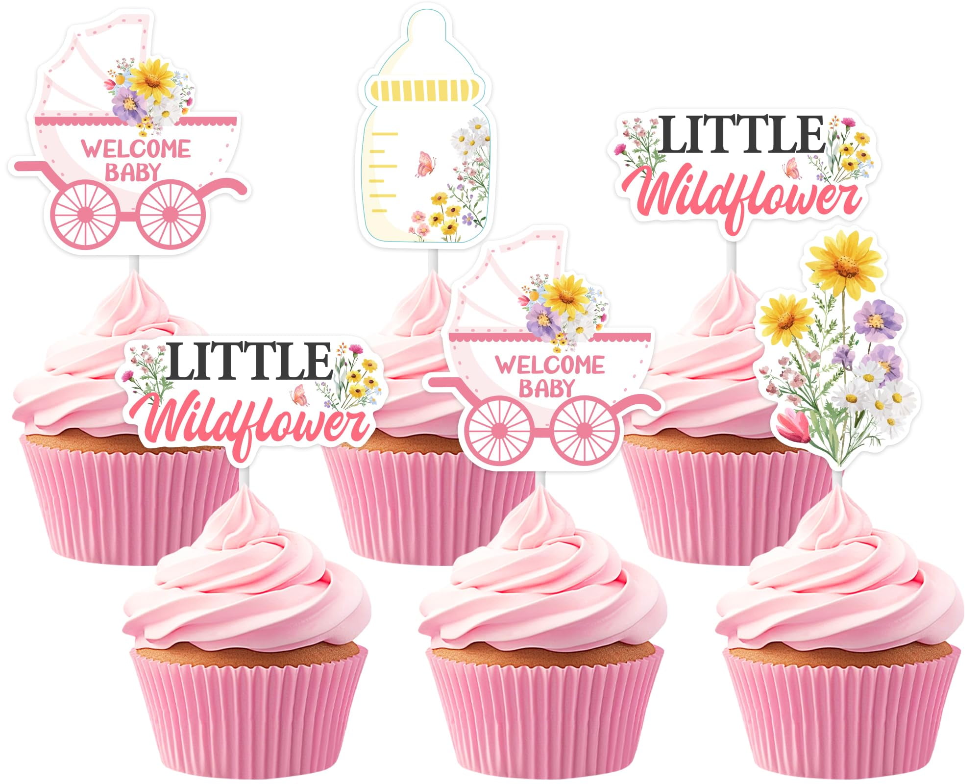 Cheereveal 24pcs Wildflower Baby Shower Cupcake Toppers, H2FSDColorful ...