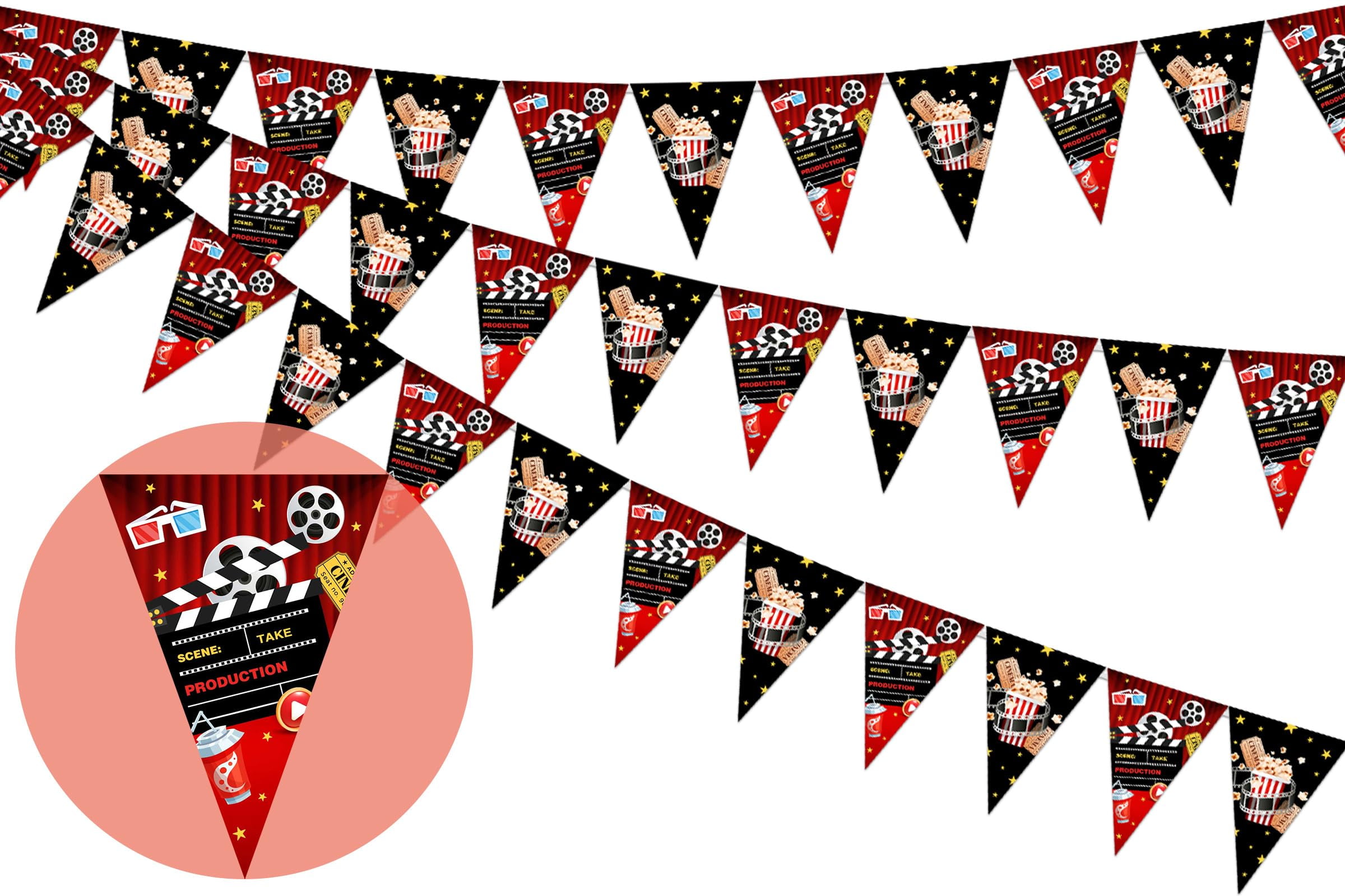 Cheereveal 3 PacksUMRT Movie Night Theme Party Pennant Banner - Movie ...