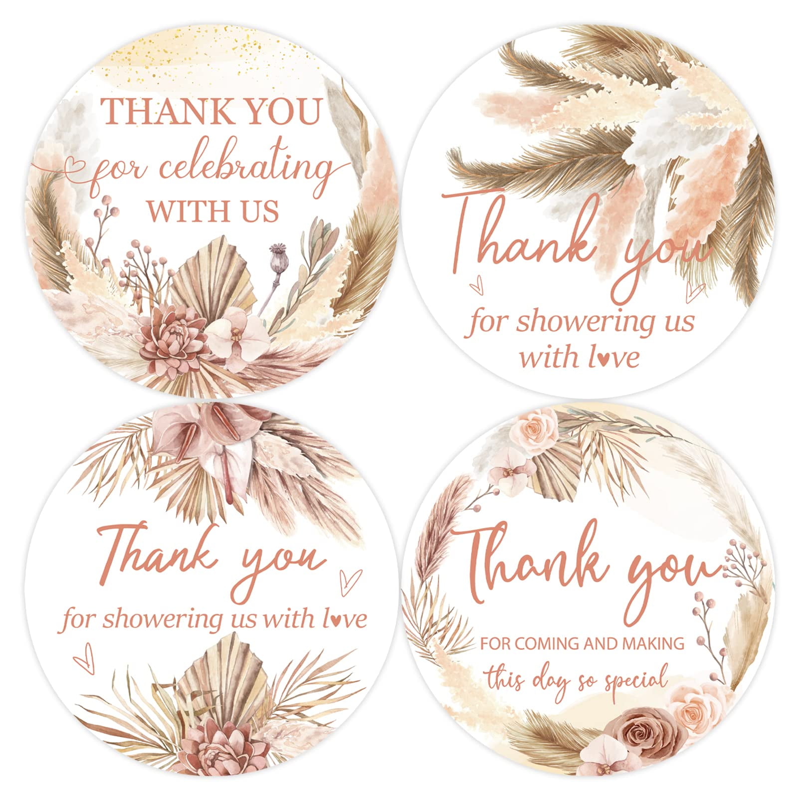 Cheereveal 48PCS Pampas Grass Thank You Stickers, Boho Pampas Baby ...