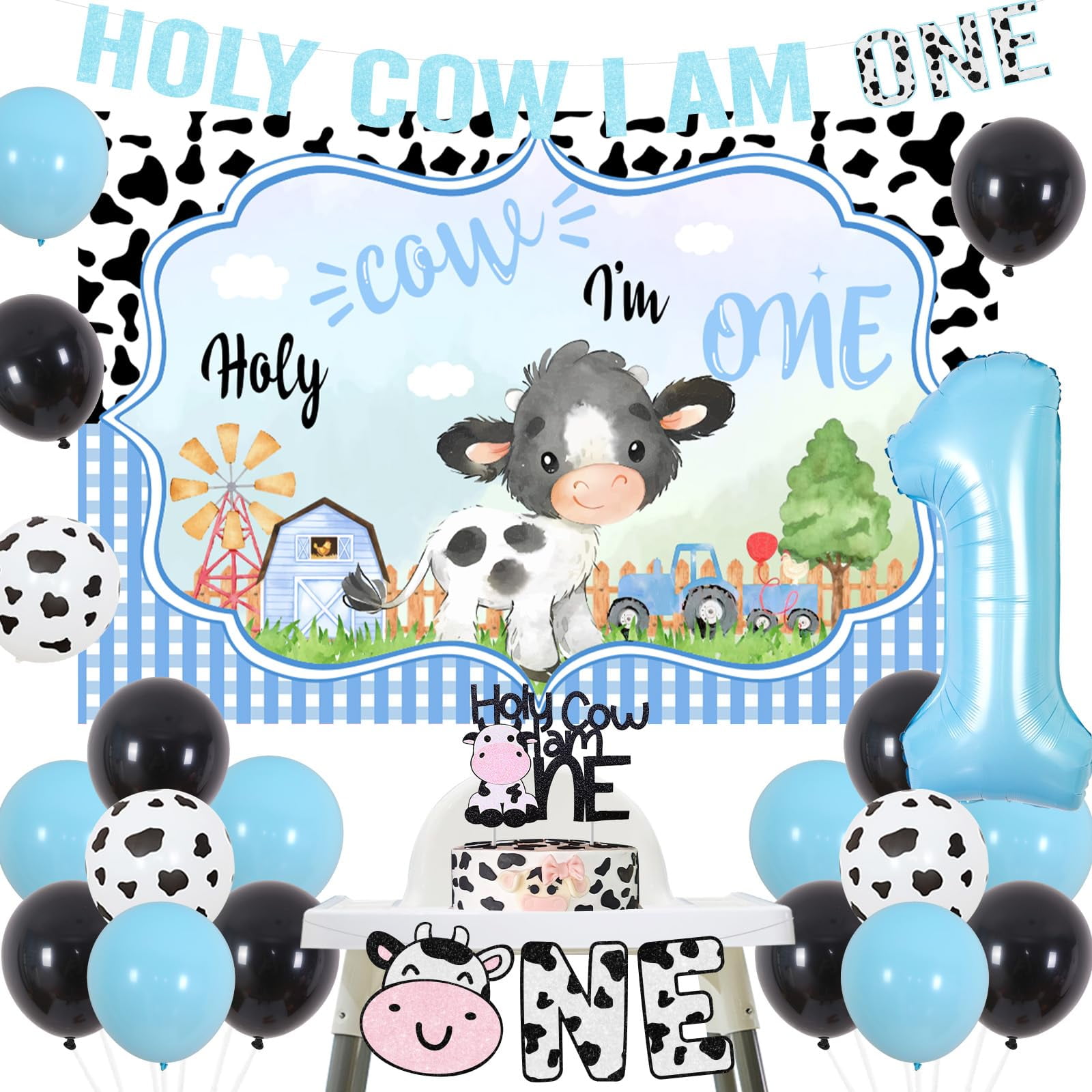 Cheereveal Cow Print 1st Birthday Decorations Boy, Holy Cow i'm One ...