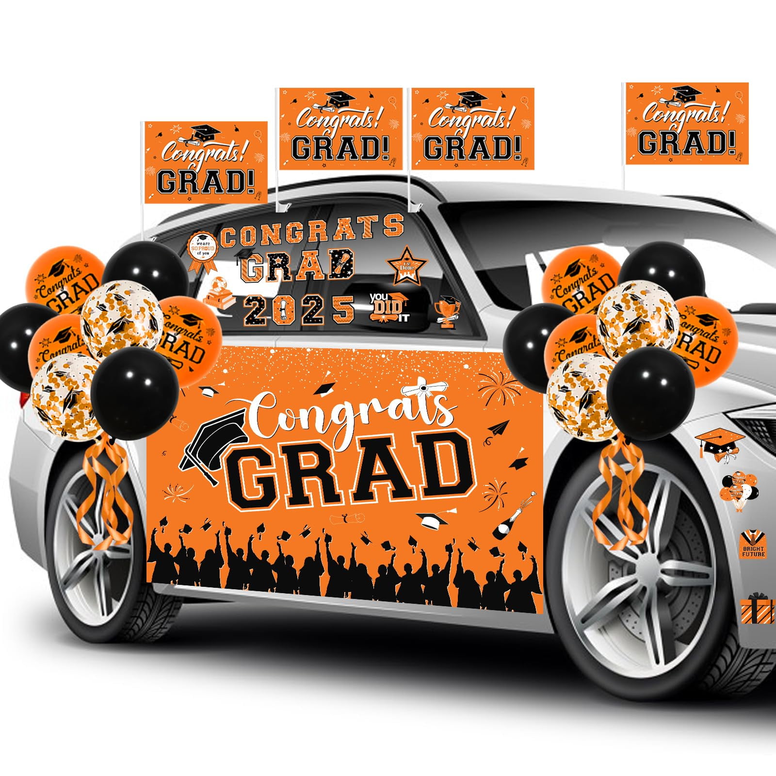Cheereveal Graduation Parade Car MMF7 Decorations, Orange and Black Of ...
