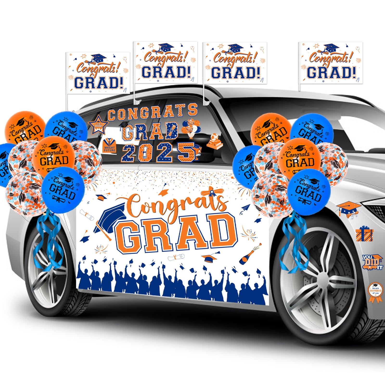 Cheereveal Graduation Parade Car OIF8 Decorations, Orange and Blue Of ...