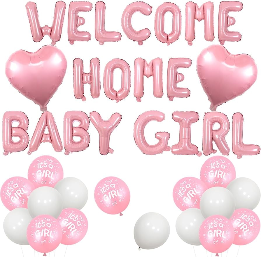 Cheereveal Latex Pink Welcome Home Baby Girl Balloons Banner, 20 Piece ...
