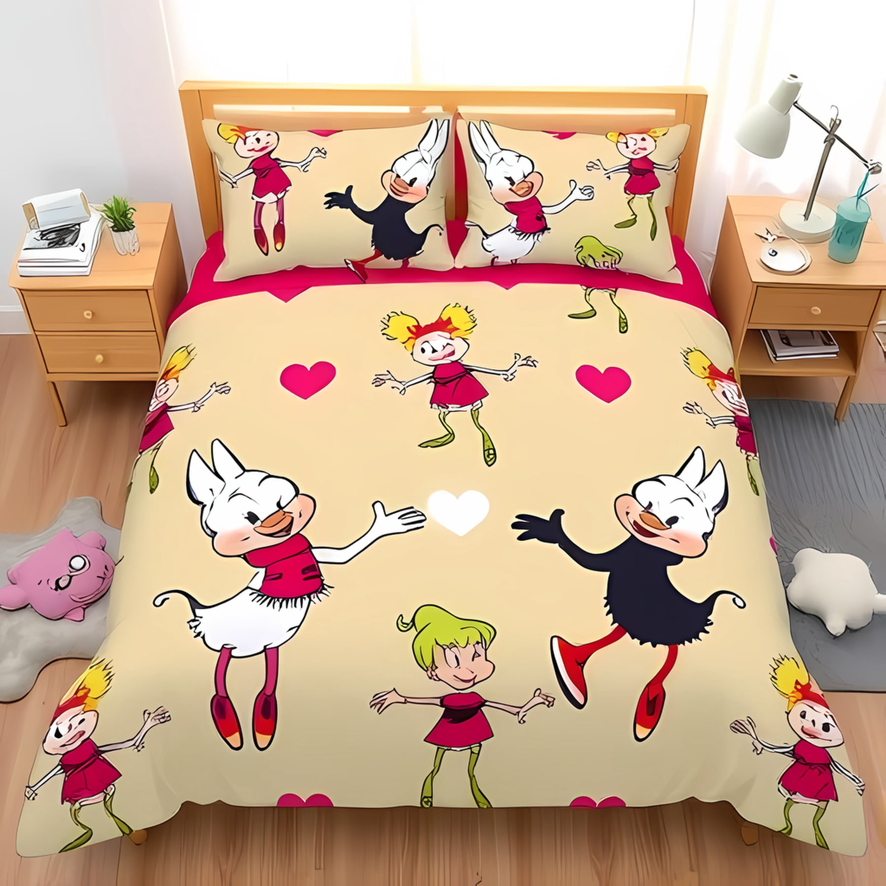 Cheerful 3-Piece Cartoon Duvet Cover Set with Pillowcases - Whimsical ...
