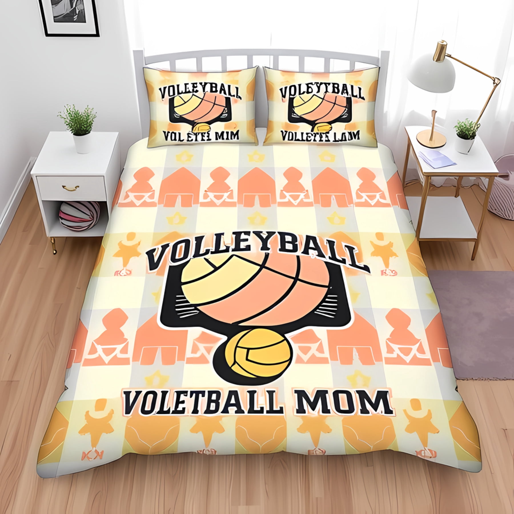 Cheerful 3-Piece Duvet Cover Set in Cream & Peach with Playful Houses ...