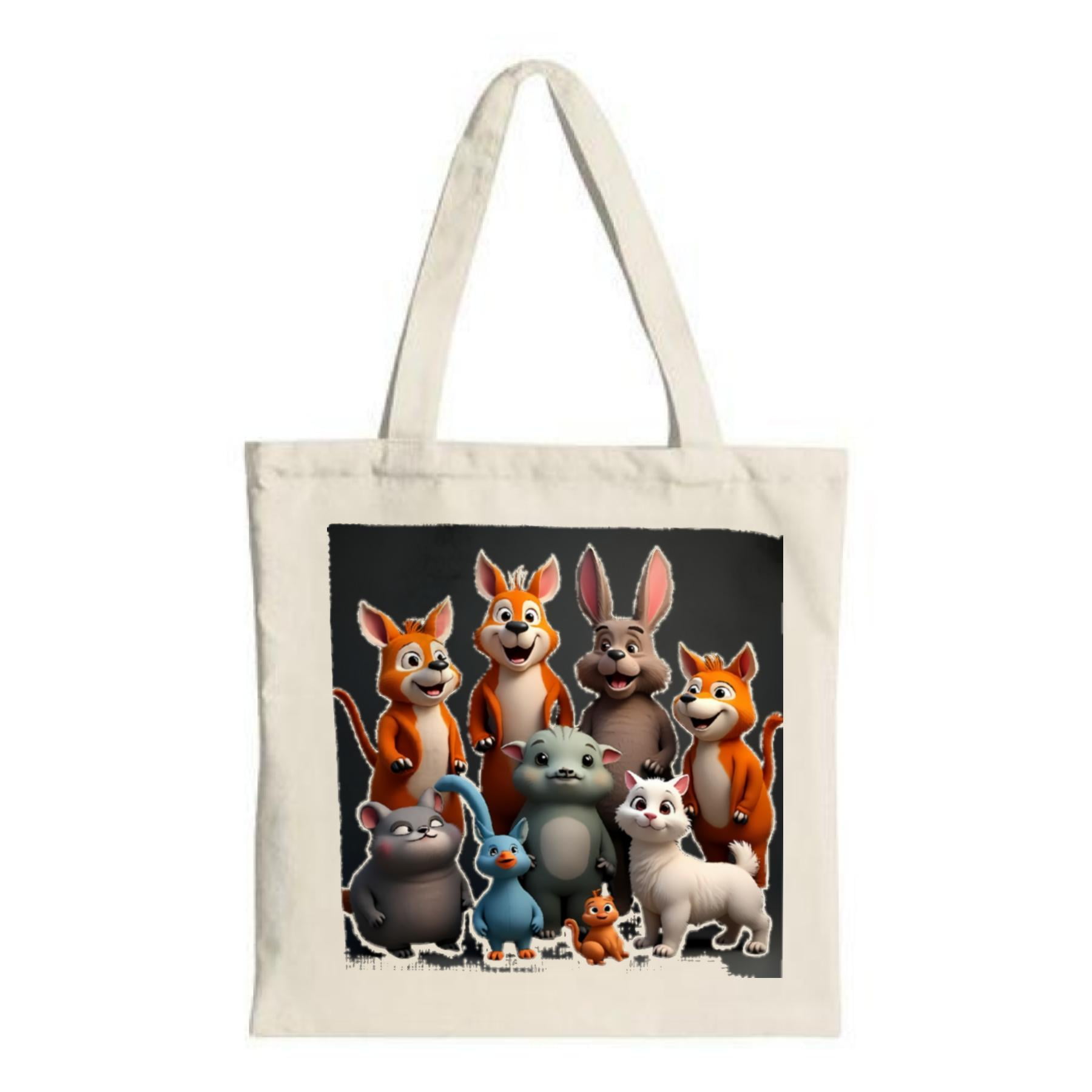 Cheerful Animated Animal Tote Bag - Fox Rabbit Bear Mouse Dog & Blue ...