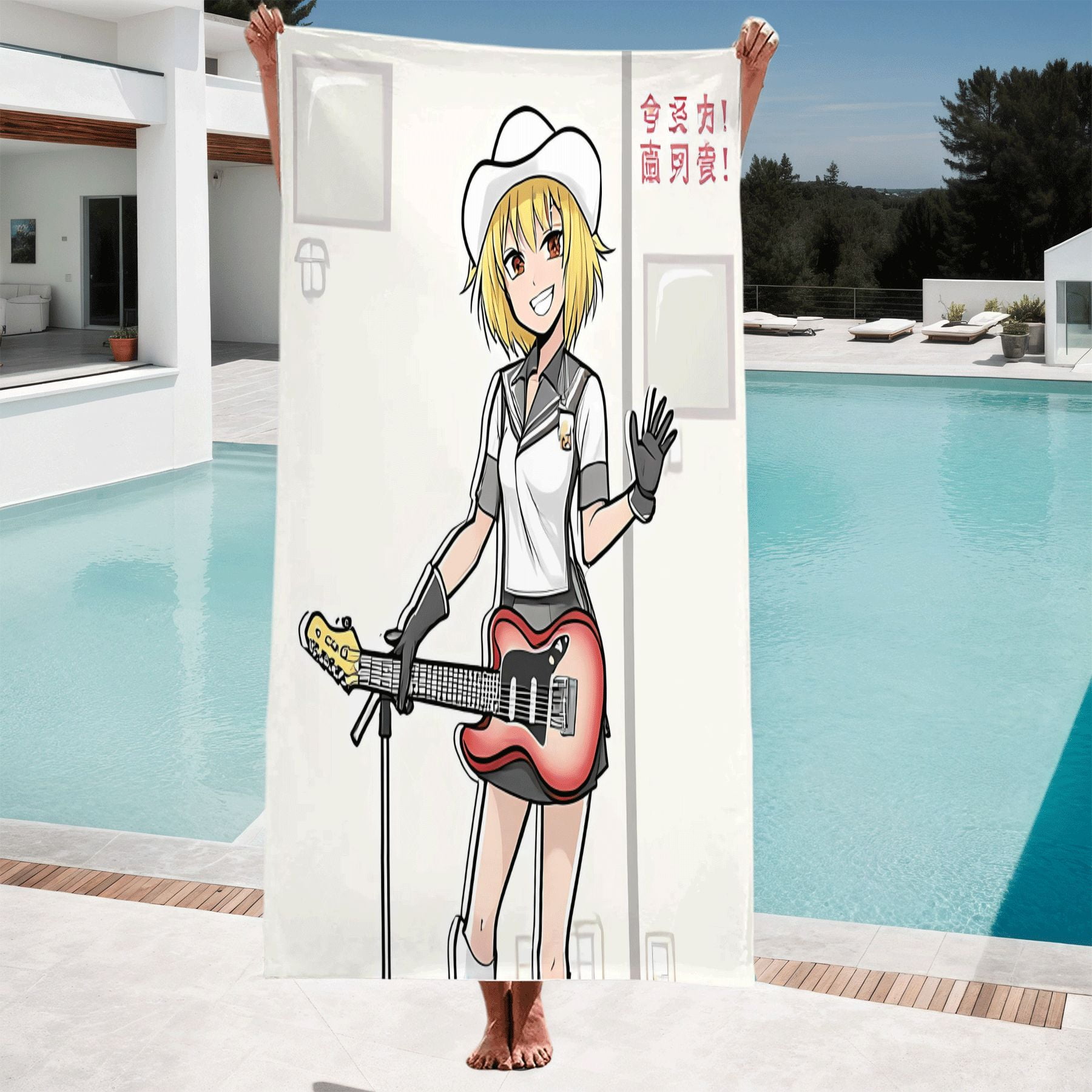 Cheerful Animated Character Beach Towel - Fun Sailor Design with Guitar ...