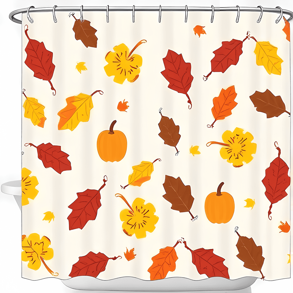 Cheerful Autumn Shower Curtain - White Background with Colorful Leaves ...