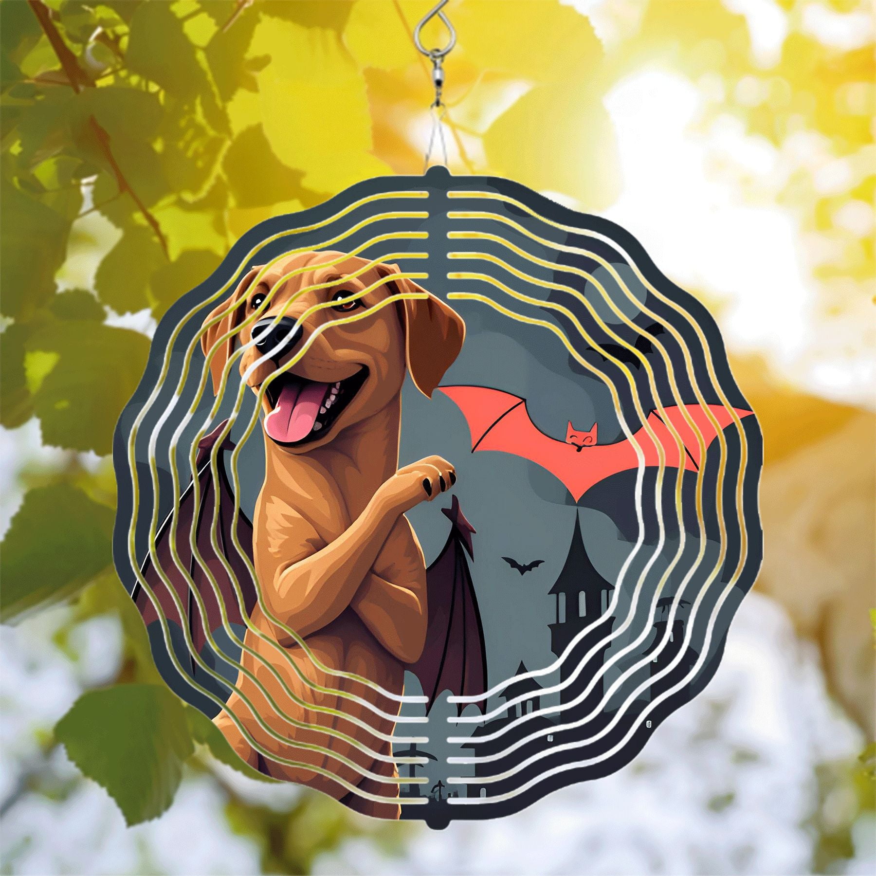 Cheerful Bat - Winged Dog Metal Hanging Wind Spinner - Dynamic Circular ...