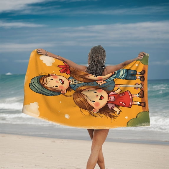 Cheerful ' Beach Towel - Bright Yellow Background with Fun Clouds ...
