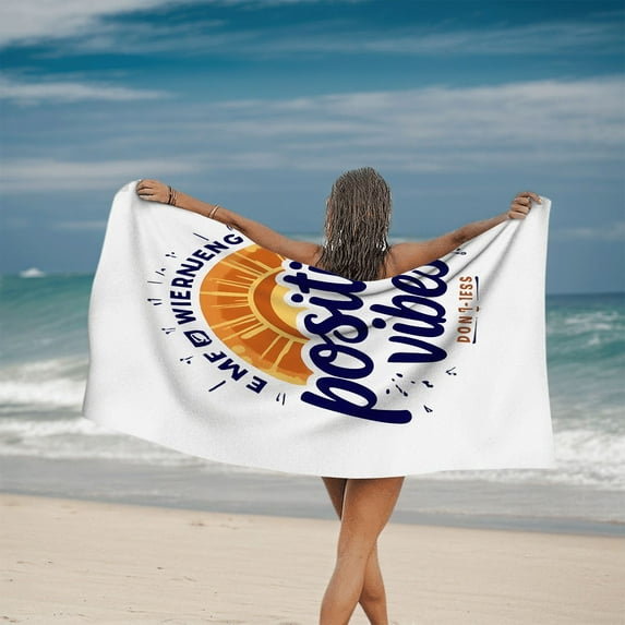 Cheerful Beach Towel with Orange Sun & ' Positive Vibes ' Script ...