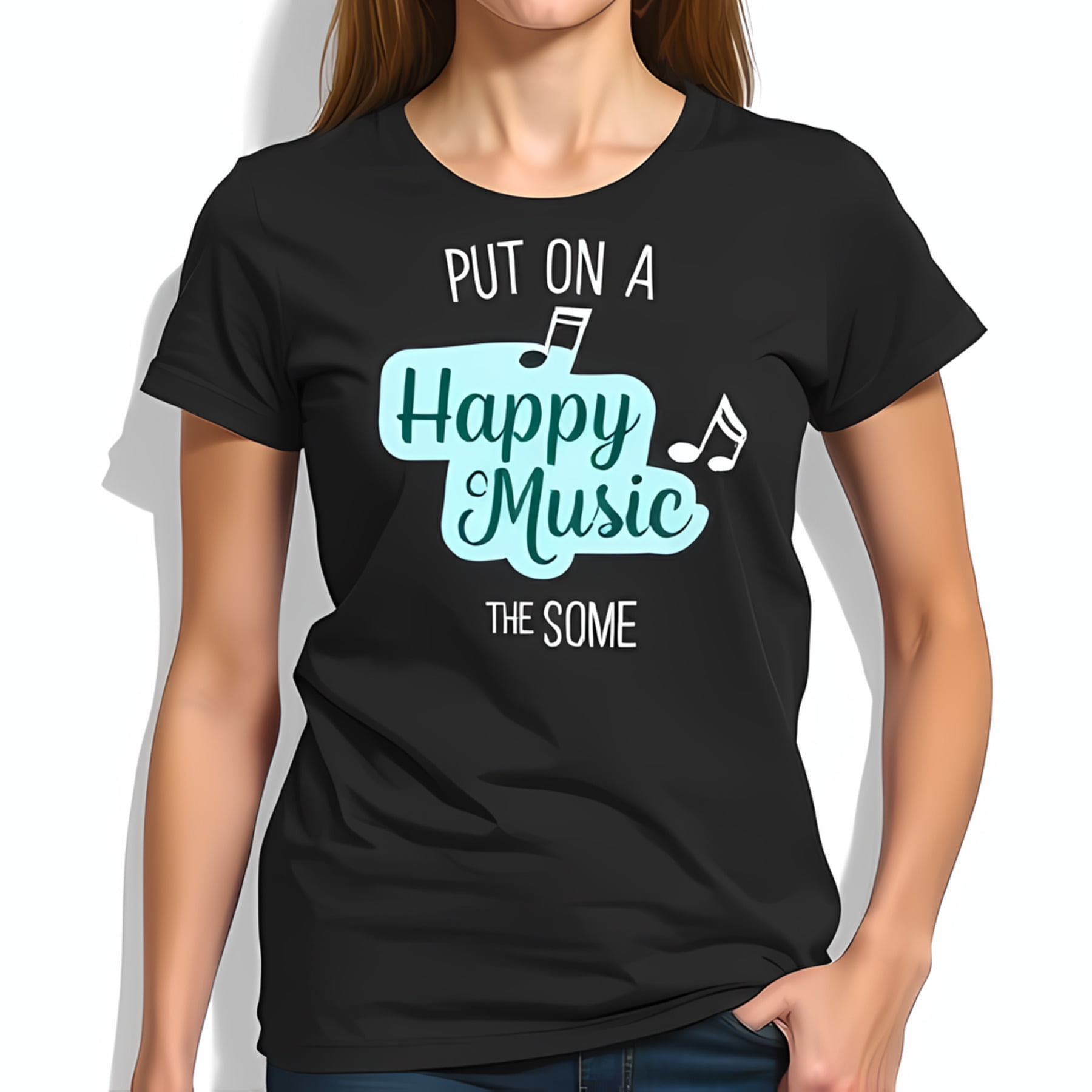 Cheerful Black Cotton Short Sleeve T-Shirt with Light Teal 'Put on a ...