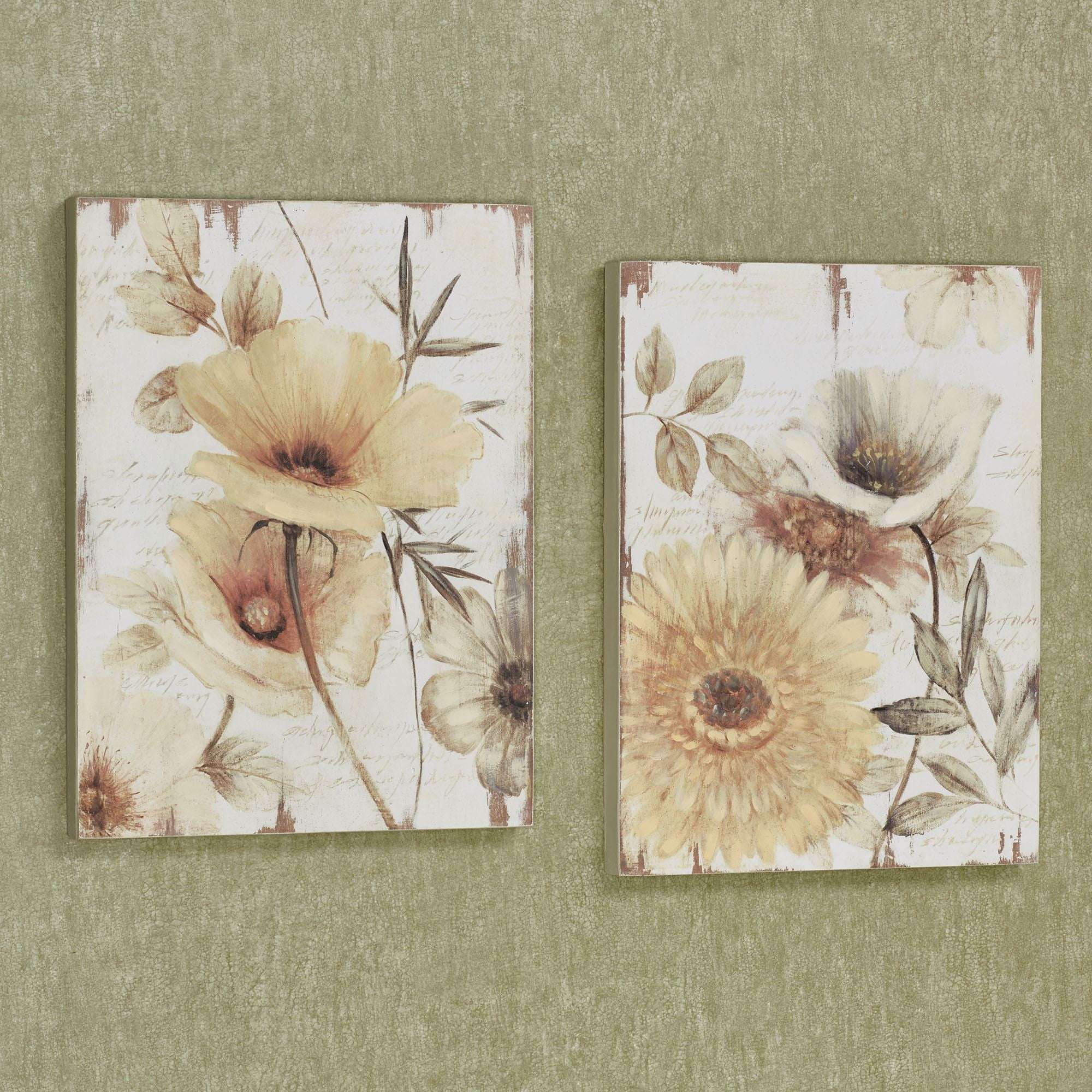 Cheerful Blooms Floral Wooden Wall Art Plaques Yellow Set of 2 ...
