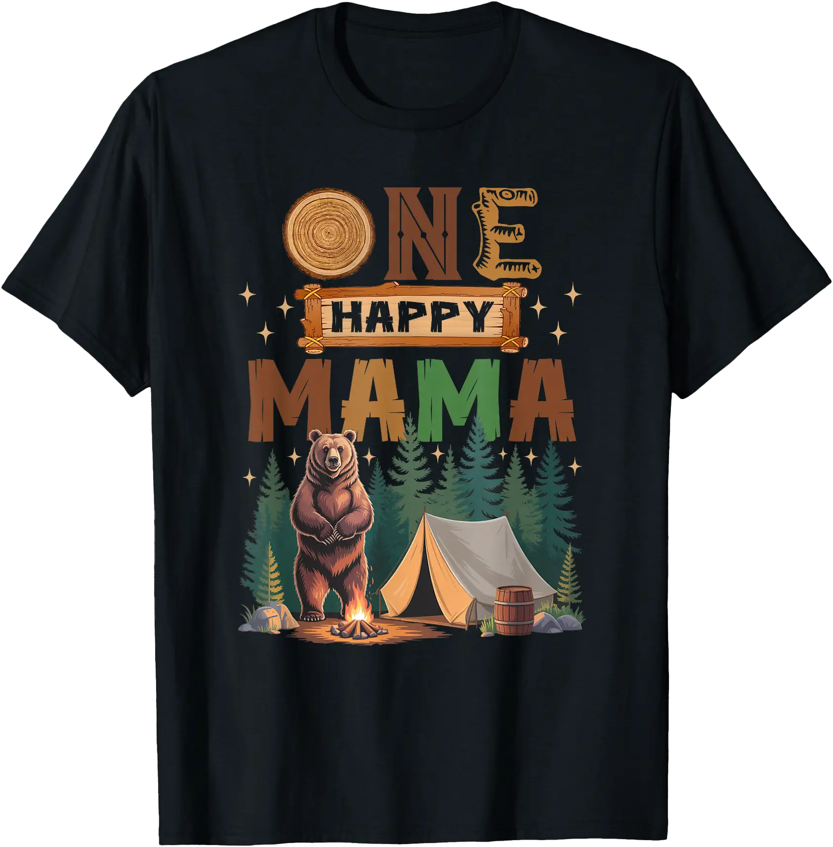 Cheerful Camping Bear T-Shirt for One Happy Mama's First Birthday ...