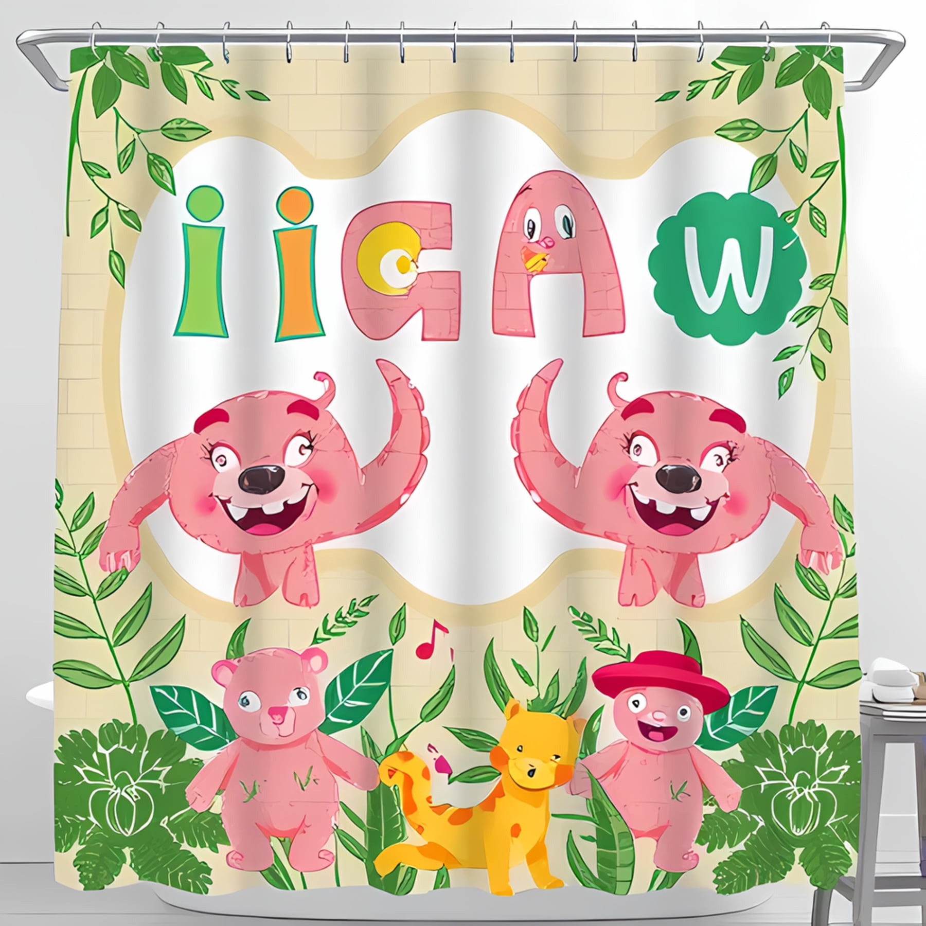 Cheerful Cartoon Animals Shower Curtain - Vibrant Giraffe Smiling ...
