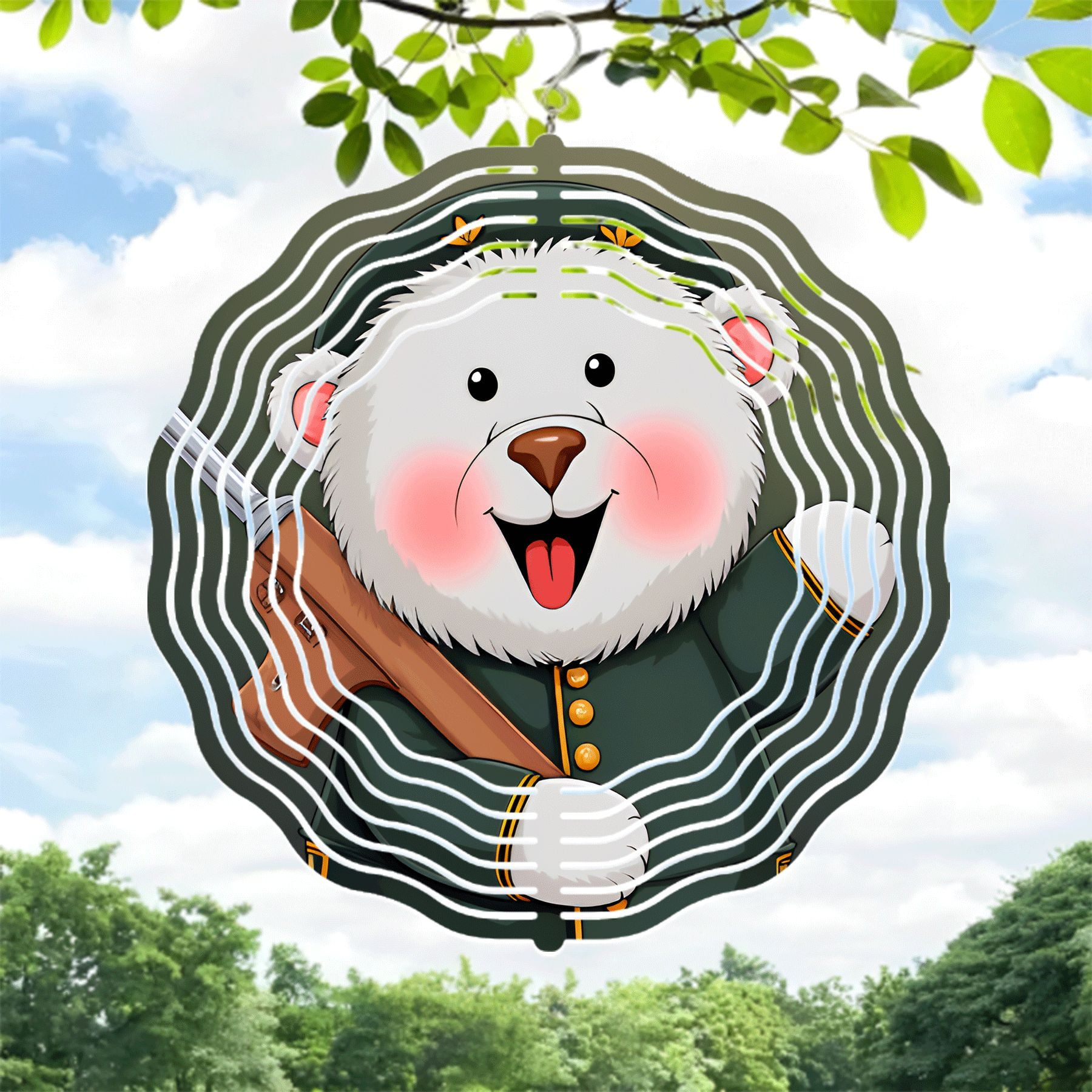 Cheerful Cartoon Bear Wind Spinner - Dynamic Circular Design for Yard ...
