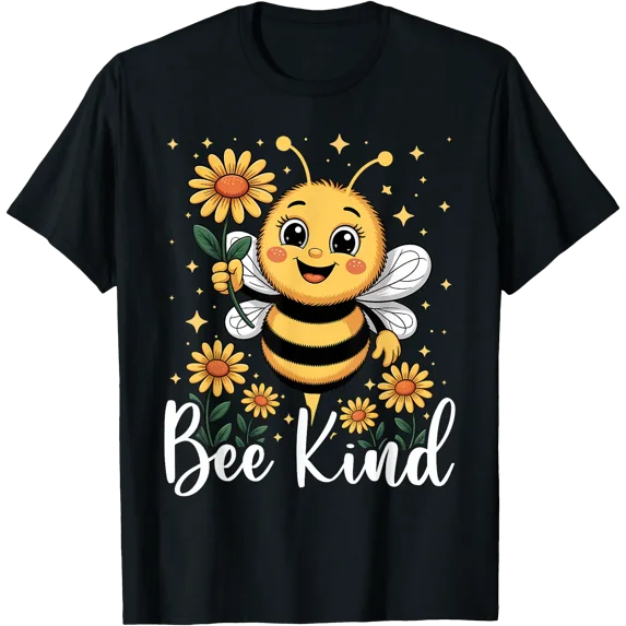 Cheerful Cartoon Bee with Flower Kindness T-Shirt for Positive Vibes ...
