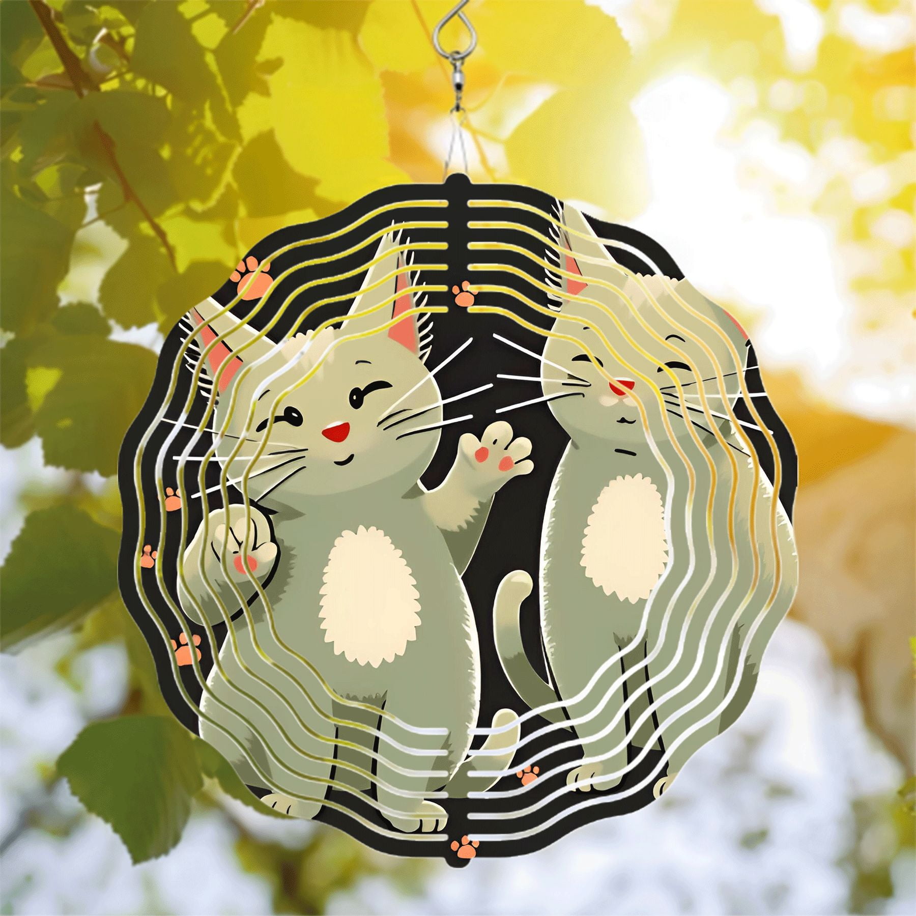 Cheerful Cartoon Cat Metal Wind Spinners & Chimes - Playful Print ...