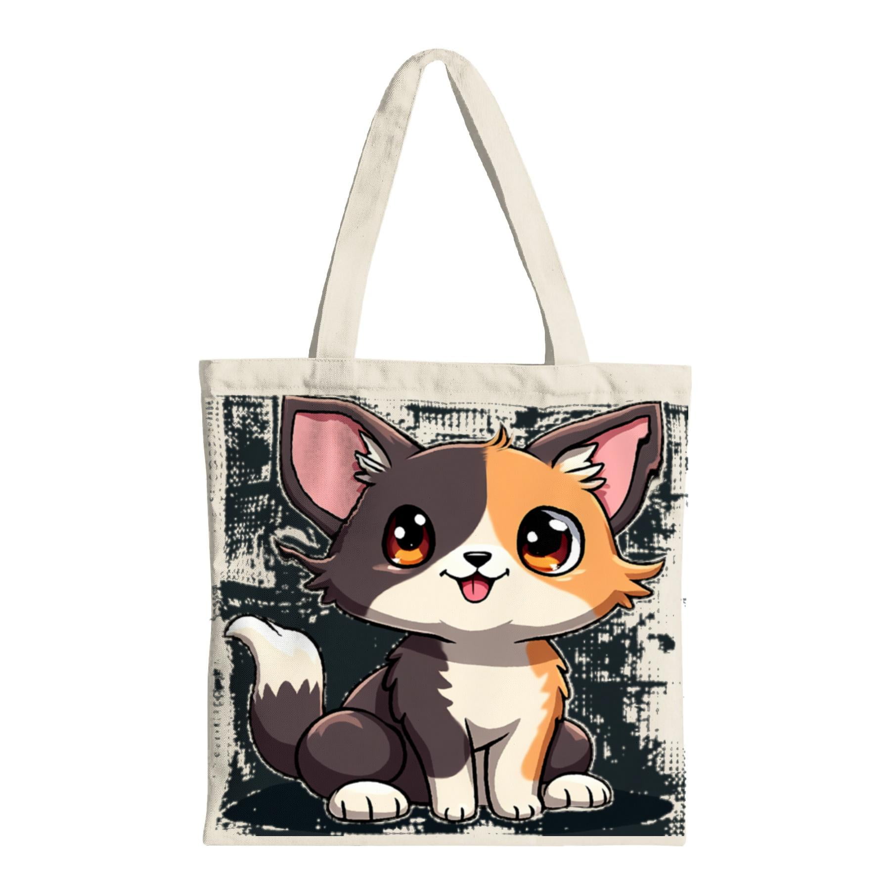 Cheerful Cartoon Cat Tote Bag - Multifunctional Canvas Bag with Playful ...