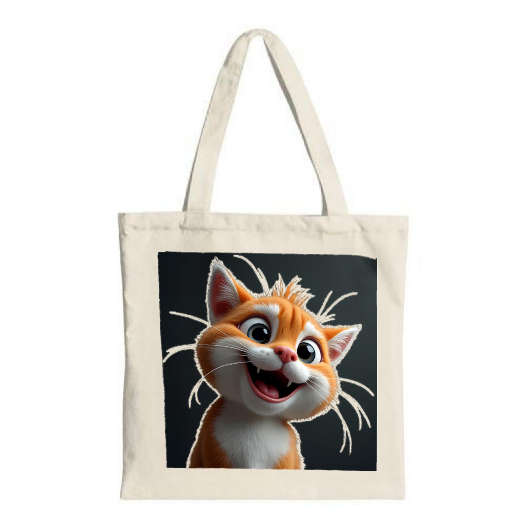 Cheerful Cartoon Cat Tote Bag - Orange & White Cat Design on White ...