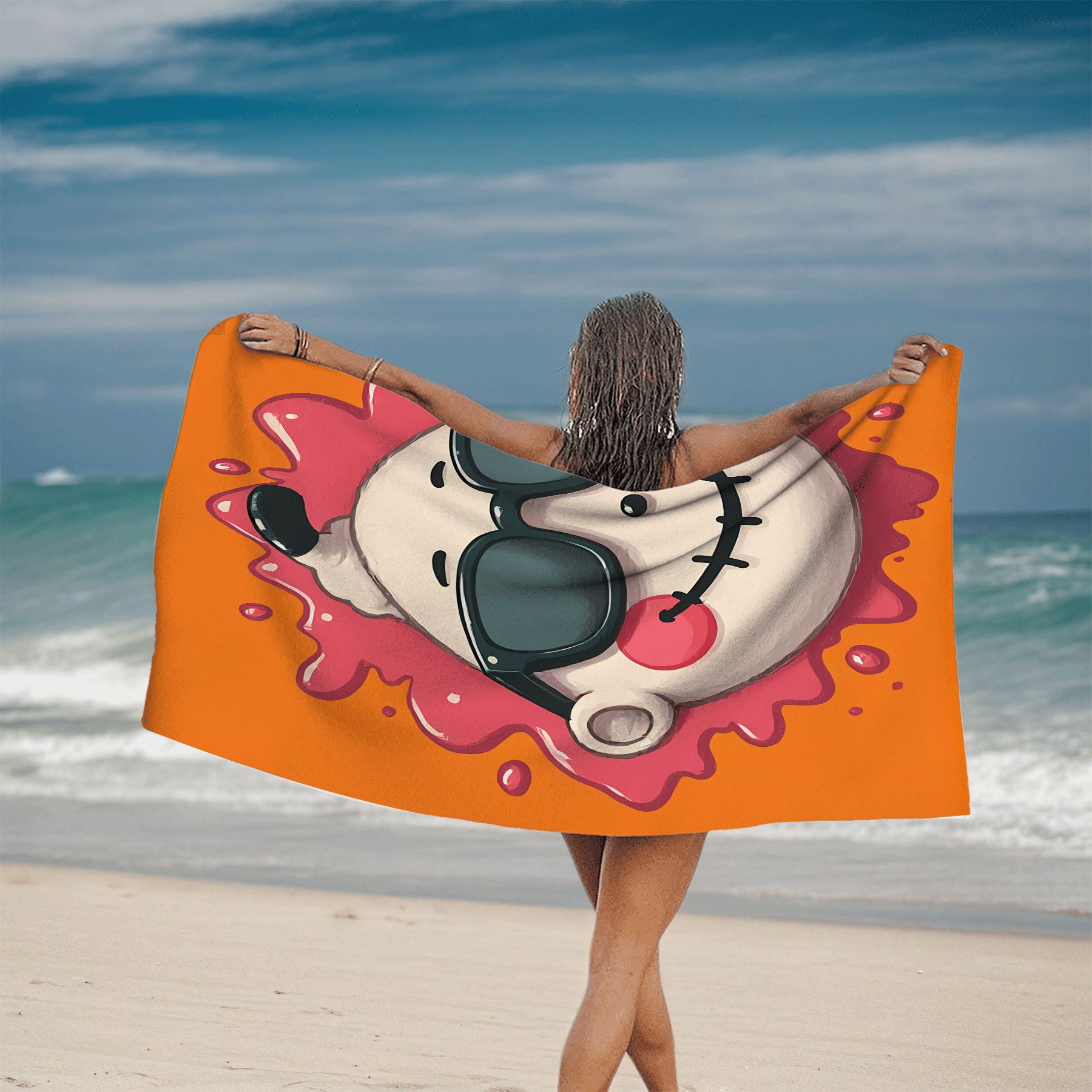 Cheerful Cartoon Character Beach Towel - Round Face Sunglasses Rosy ...