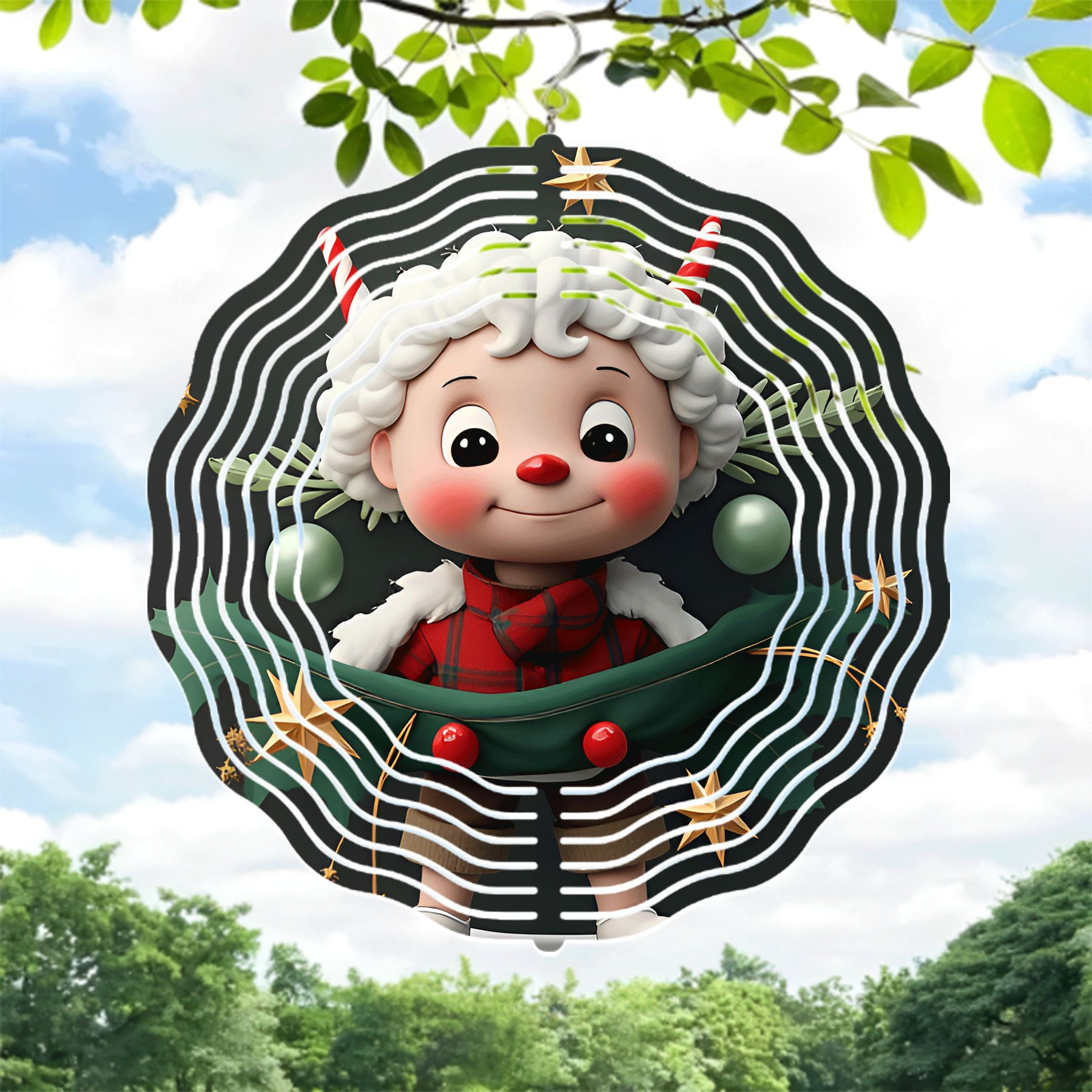 Cheerful Cartoon Character Metal Hanging Wind Spinner - Festive Design ...