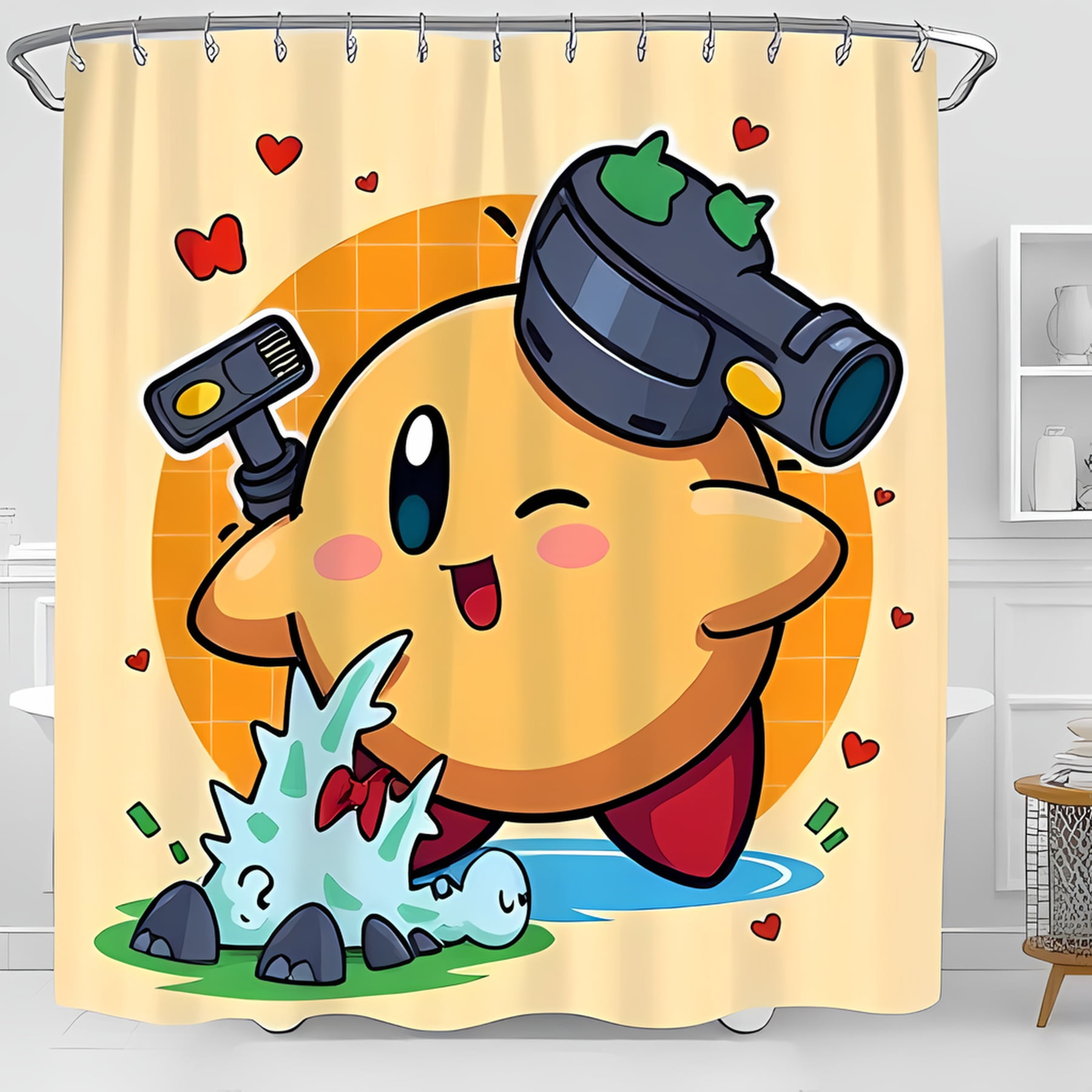 Cheerful Cartoon Character Shower Curtain - Playful Orange Orb Dino ...