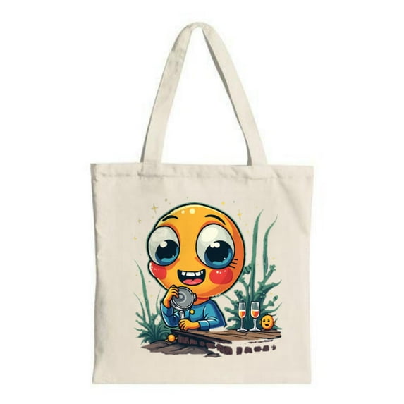 Cheerful Cartoon Character Tote Bag - Whimsical Design with Expressive ...